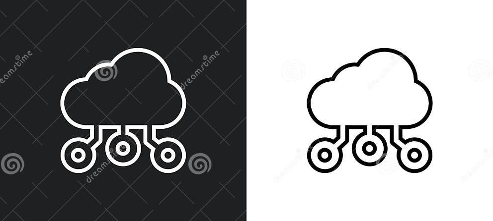 Cloud Intelligence Outline Icon in White and Black Colors. Cloud ...