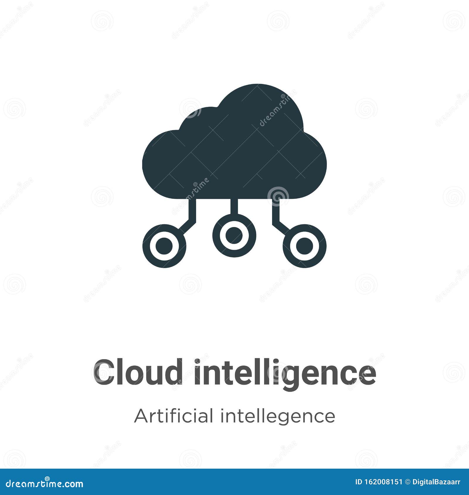Cloud Intelligence Vector Icon on White Background. Flat Vector Cloud ...