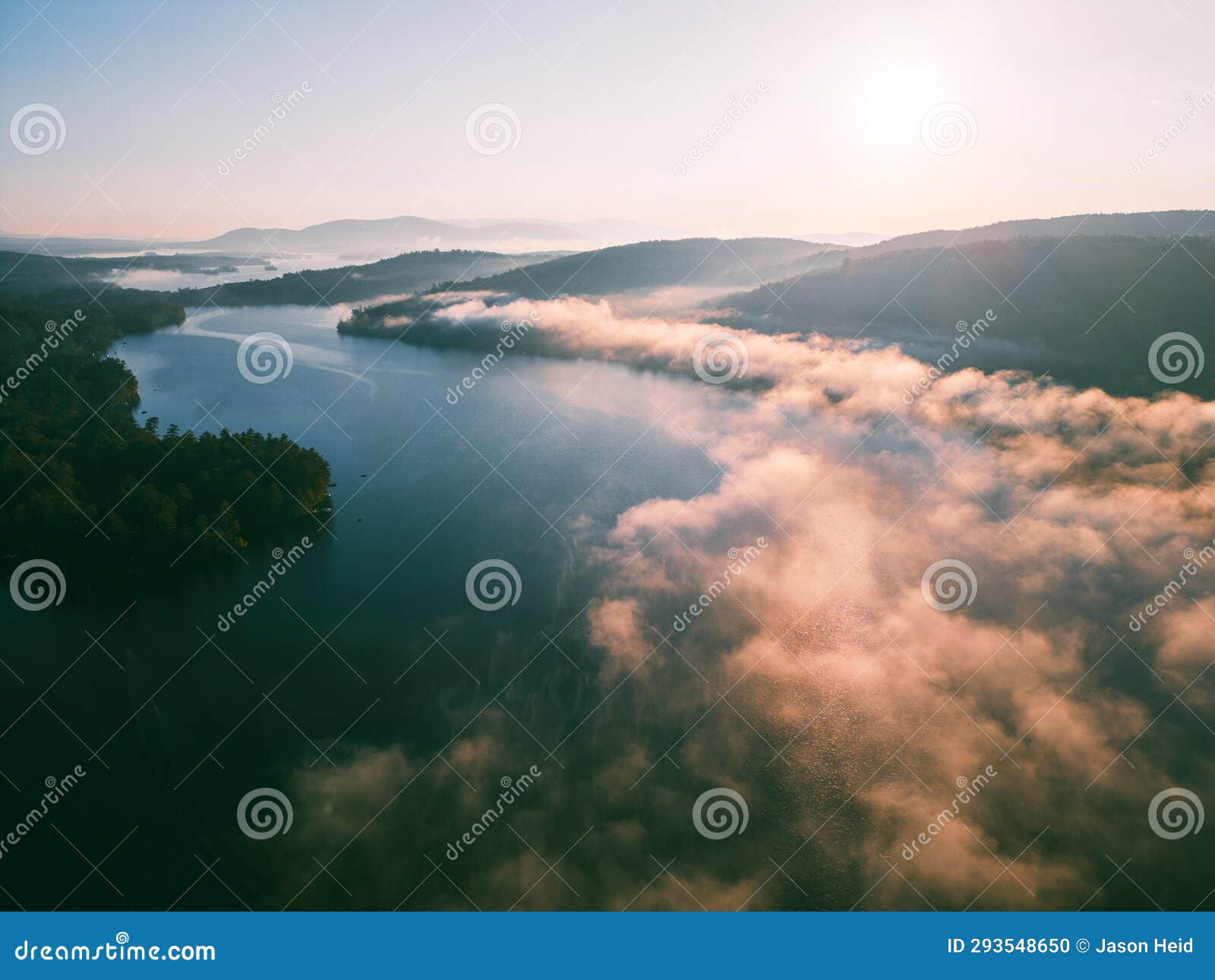 Cloud Inversion Over Little Squam Lake at Sunrise in Fall Stock Photo ...