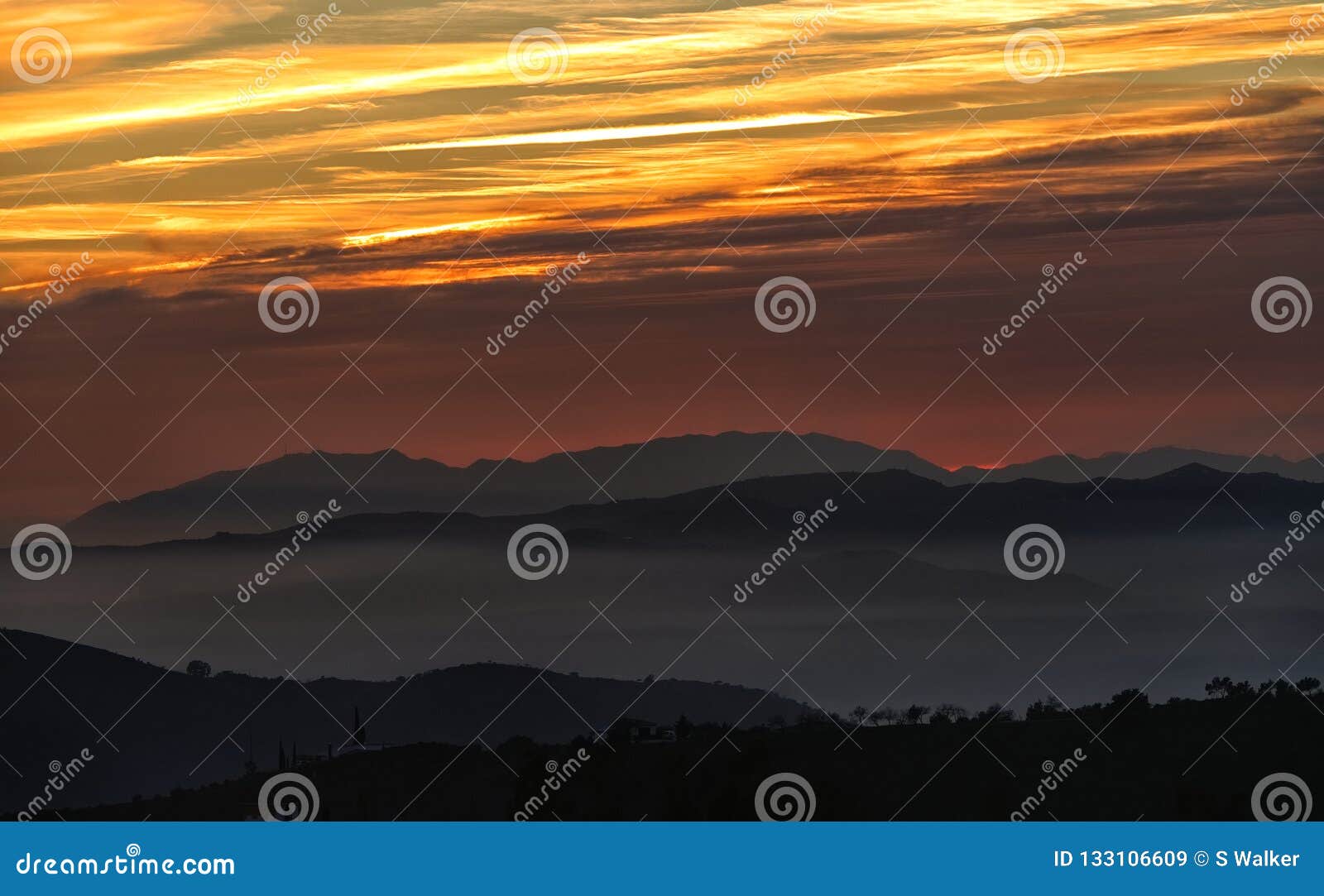 Glorious Cloud Inversion at Sunset. Malaga Mountains in the Background ...