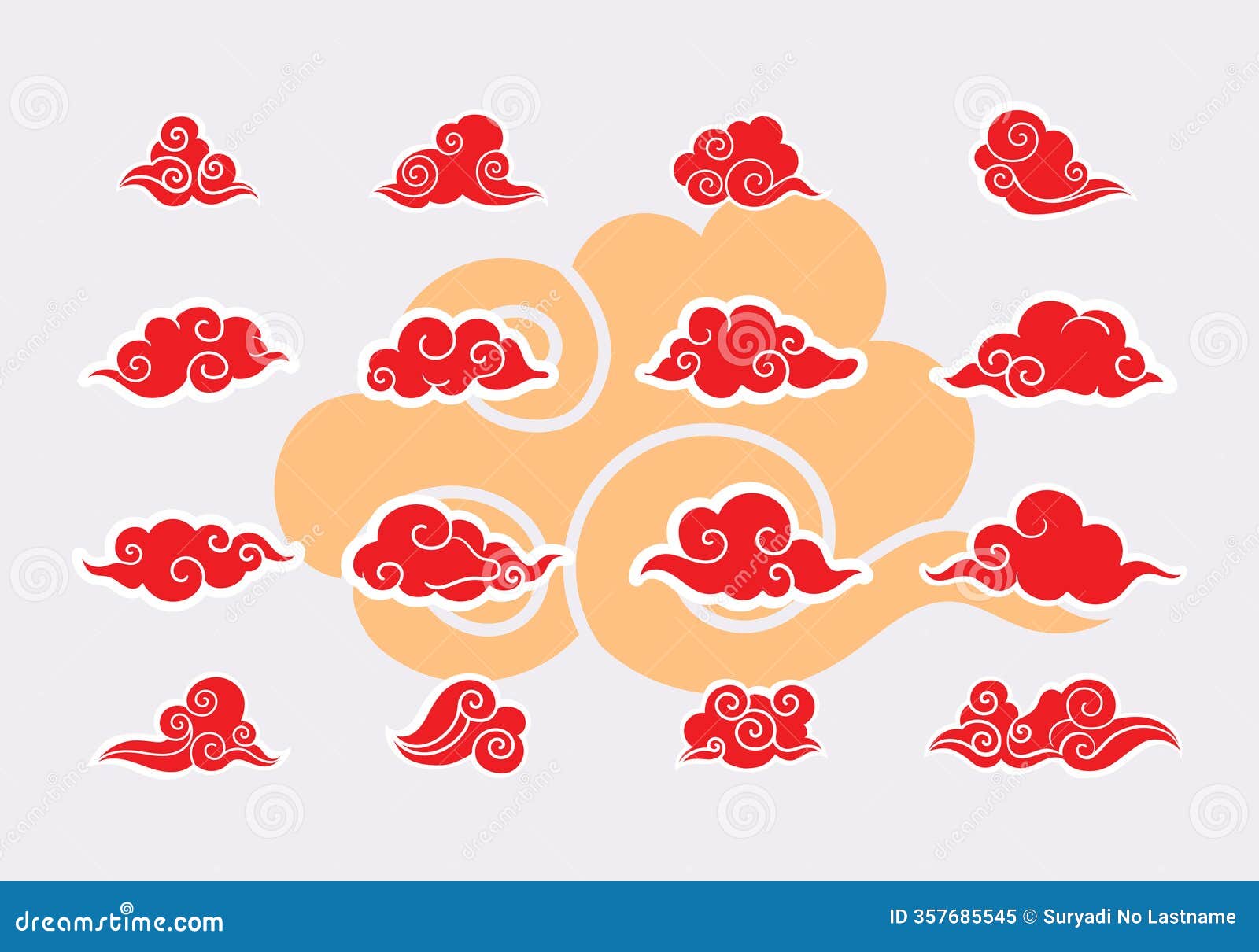 Cloud Japanese Chinese Vintage Style Icon Set. Stock Illustration ...