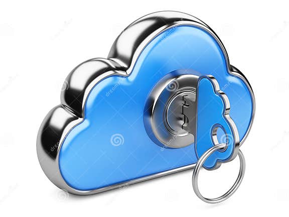 Cloud with Key on White Background. 3D Image Stock Illustration ...