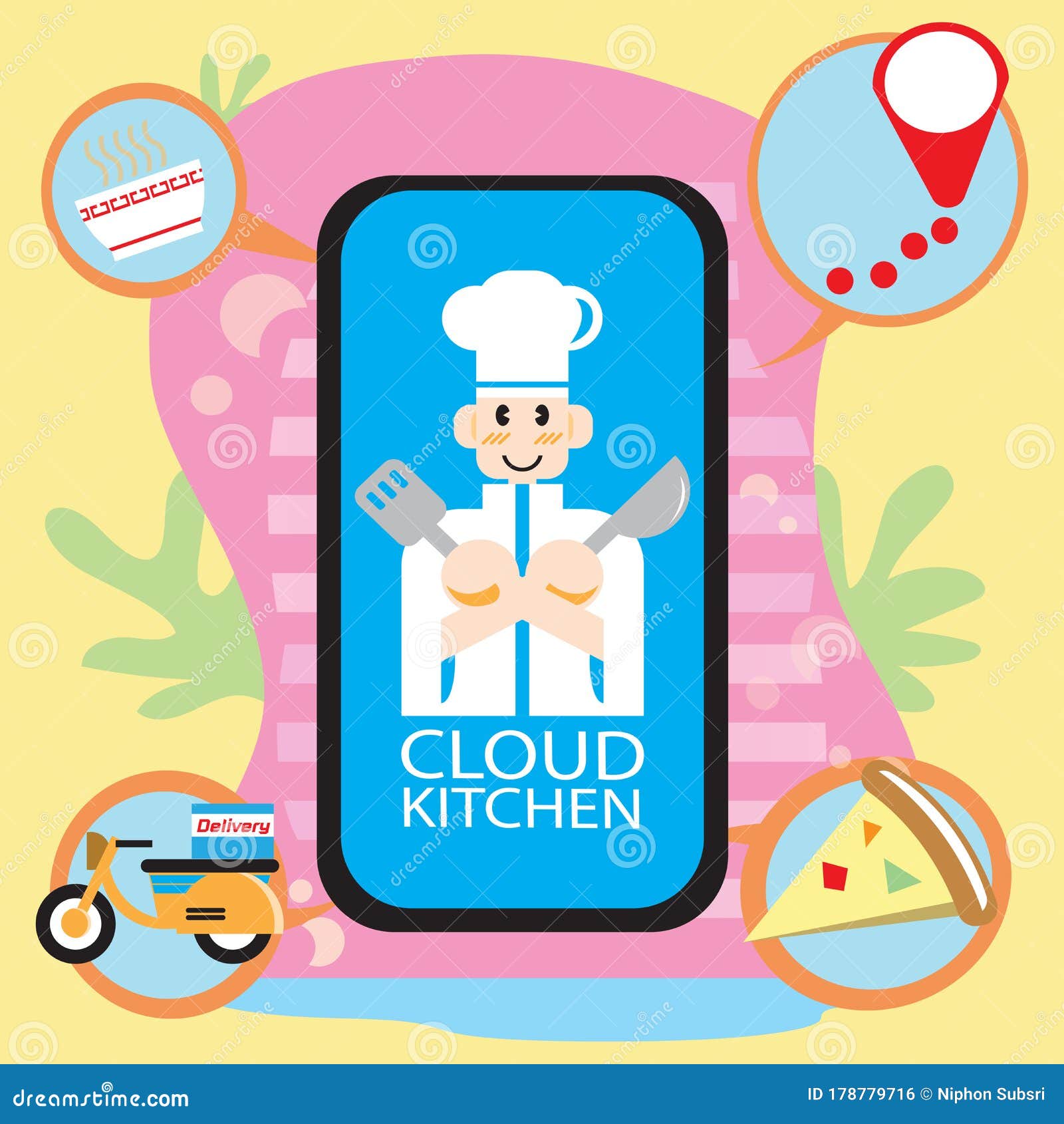 Cloud Kitchen App for Delivery Food Vector Image Technology Content ...