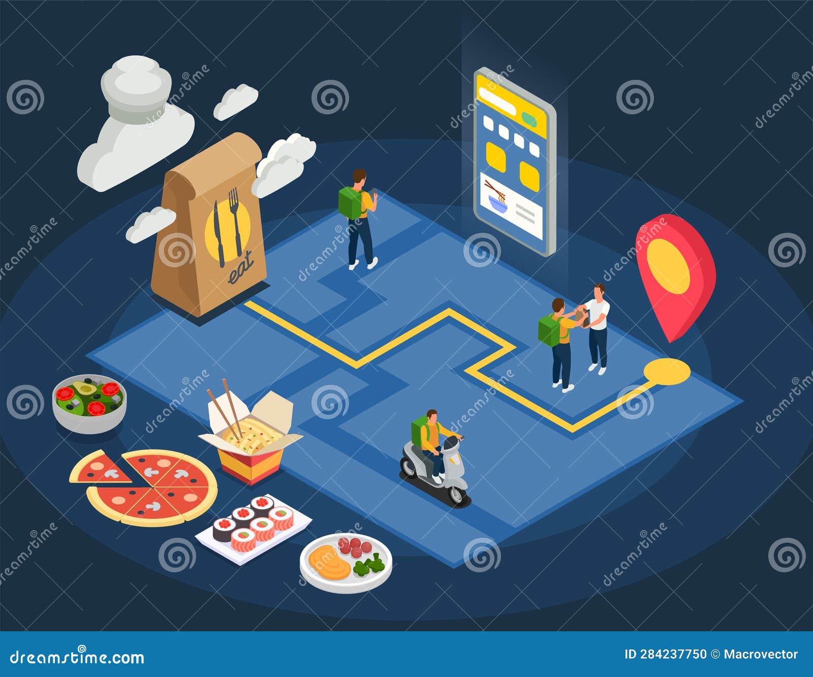 Cloud Kitchen Isometric Concept Stock Vector - Illustration of taste ...