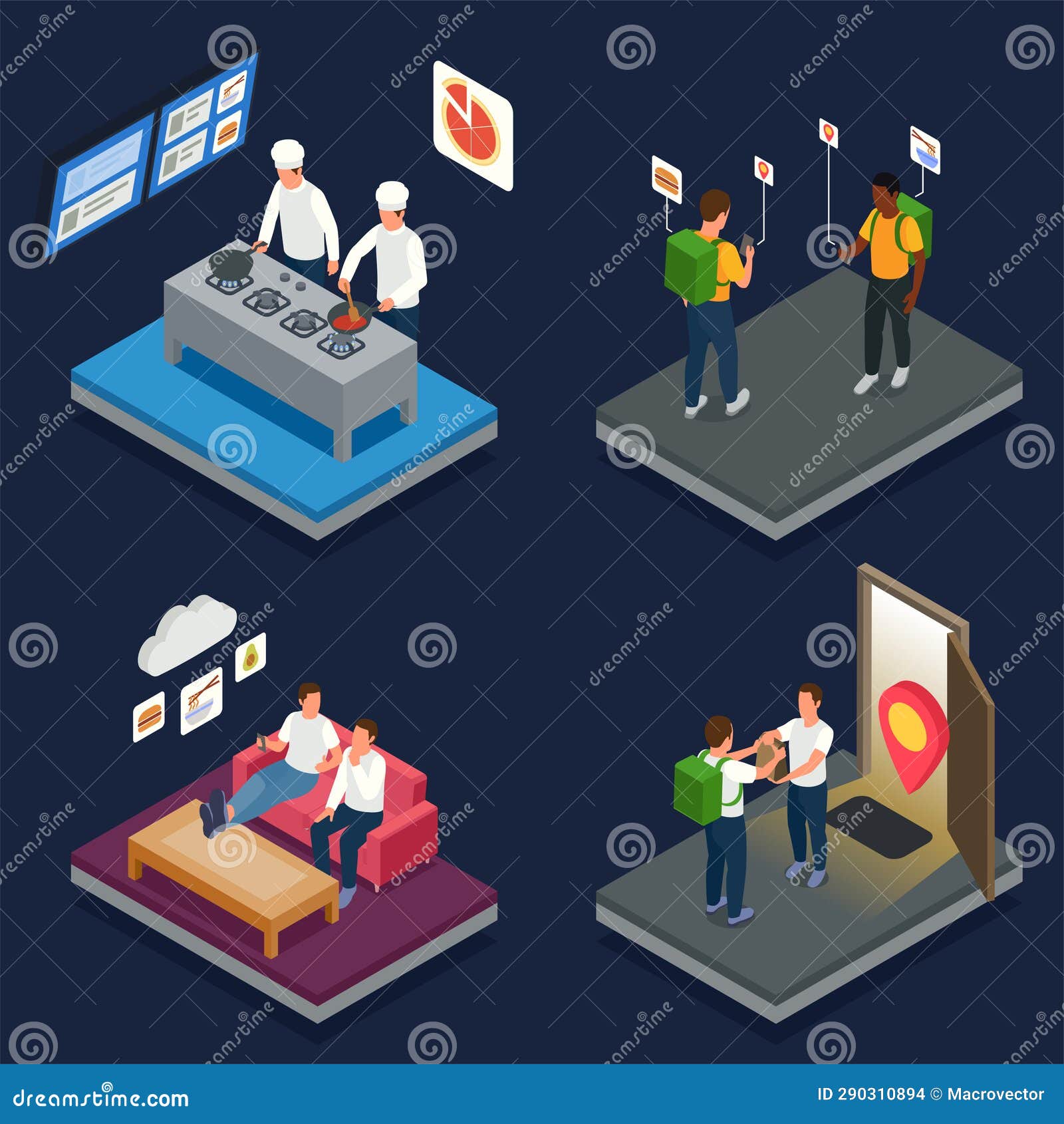 Cloud Kitchen Isometric Set Stock Vector - Illustration of orders ...