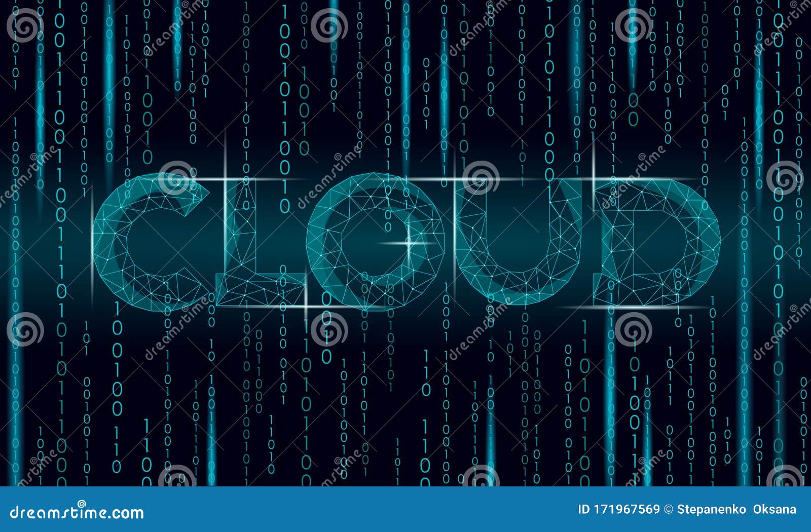 Cloud Lettering 3D Glowing Geometric Inscription. Digital Computing ...