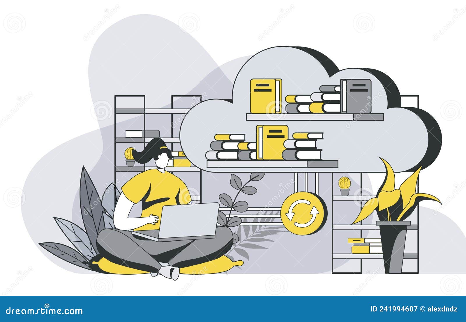 Cloud Library Concept with Outline People Scene. Stock Vector ...