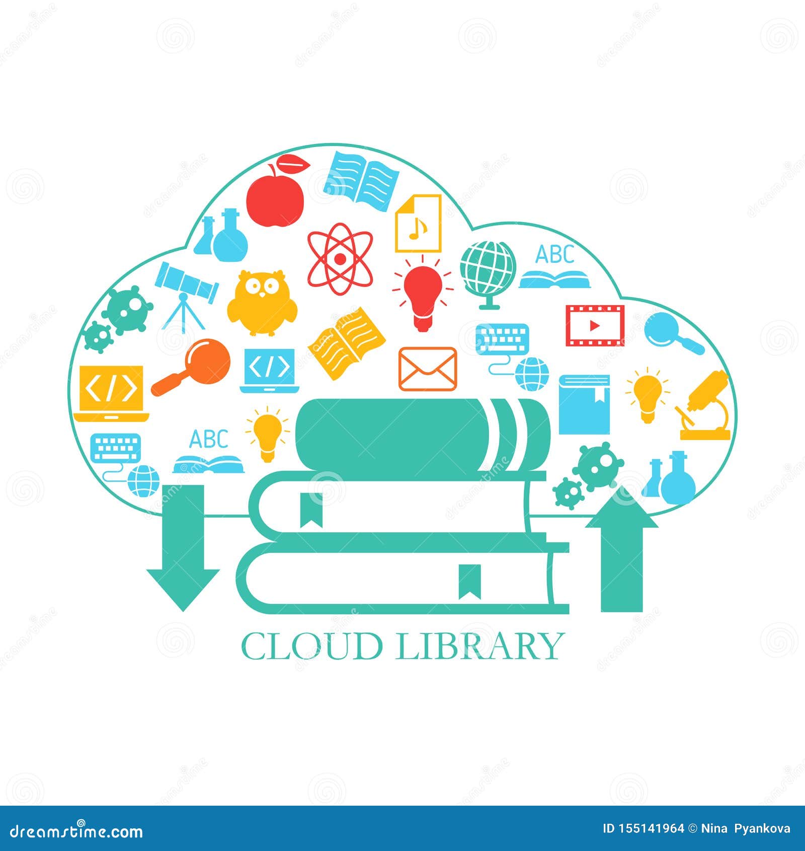 Cloud Library Vector Illustration Stock Vector - Illustration of book ...