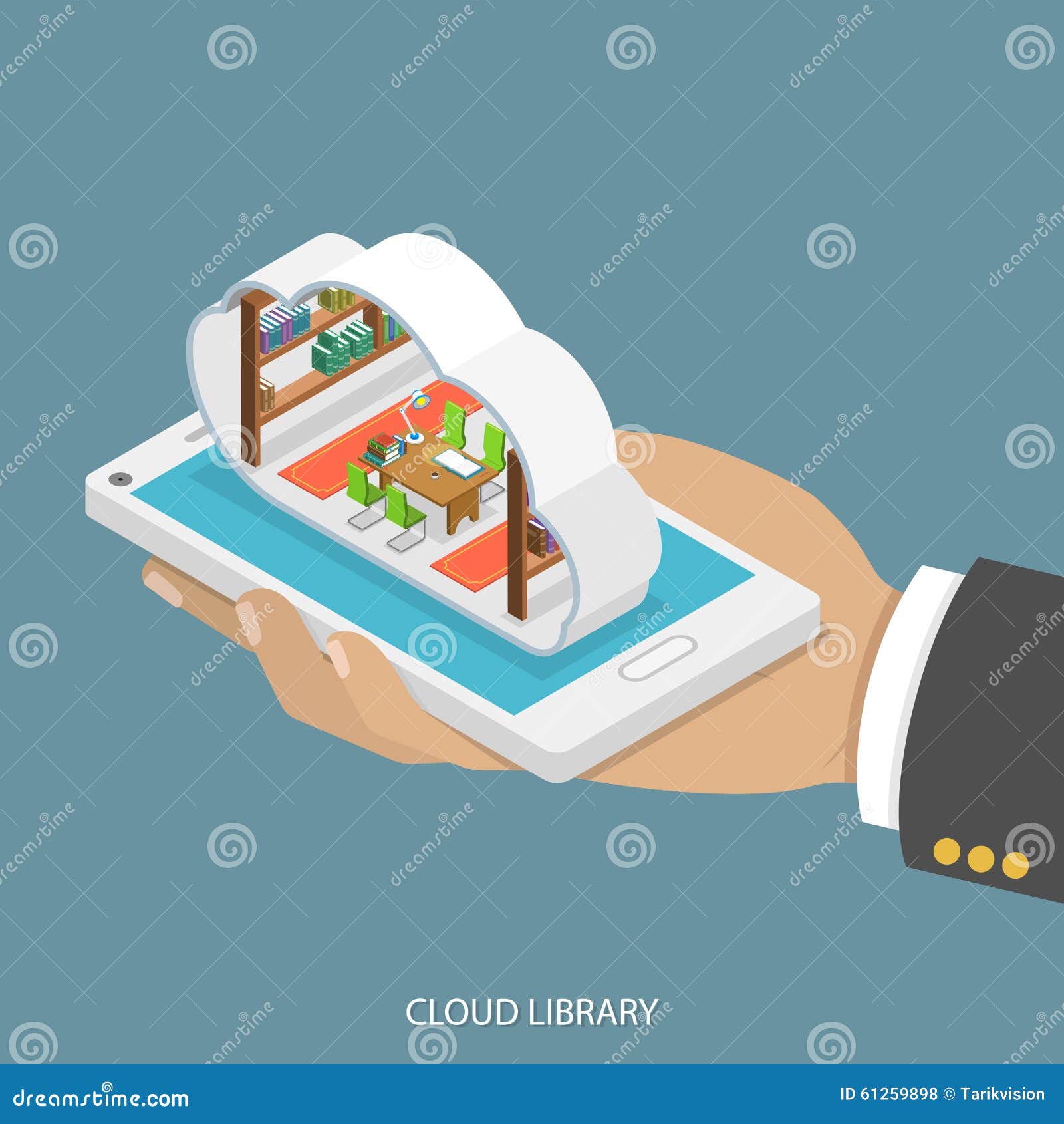 Cloud Library Flat Isometric Vector Concept. Stock Vector ...