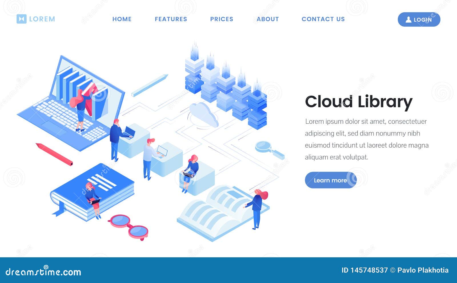 Cloud Library Service Landing Page Isometric Template Stock Vector ...