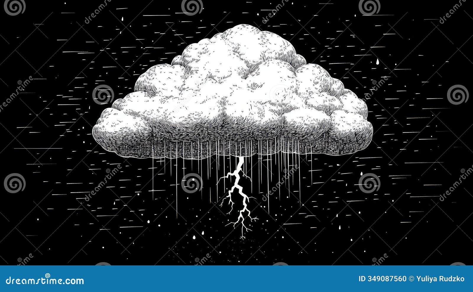 Cloud with Lightning Bolt Striking Beneath Stock Illustration ...