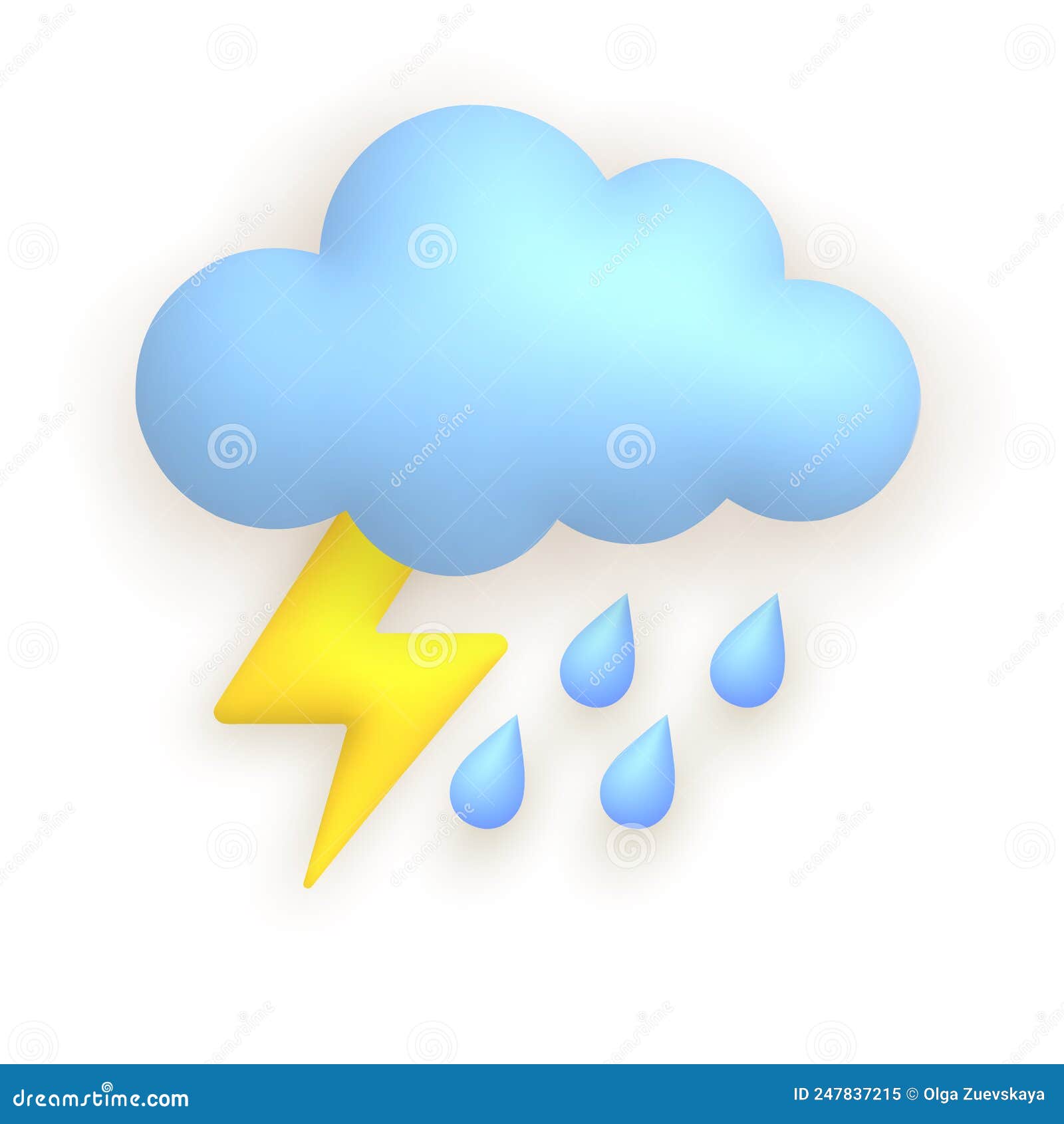 Cloud, Lightning, Rain. Cute Weather Realistic Icon Stock Vector ...
