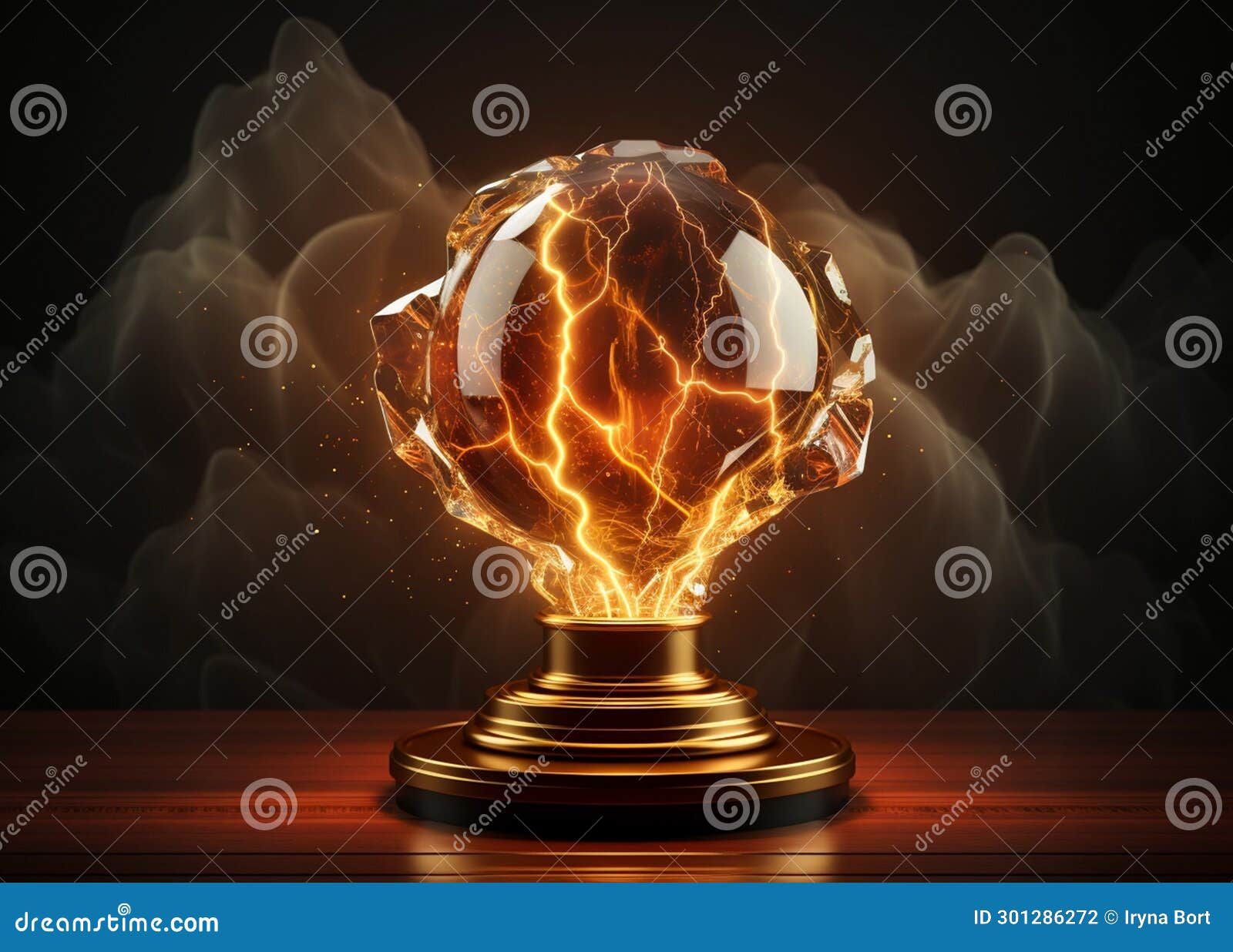 Cloud and Lightning Shaped Award on Podium and Dark Background Stock ...