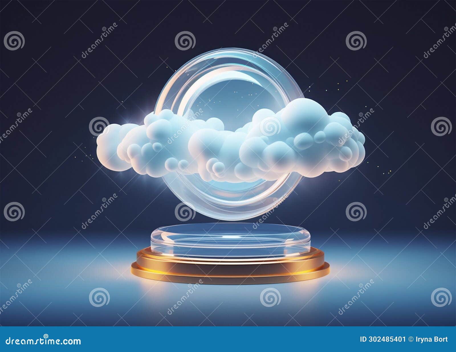 Cloud and Lightning Shaped Award on Podium and Dark Background Stock ...