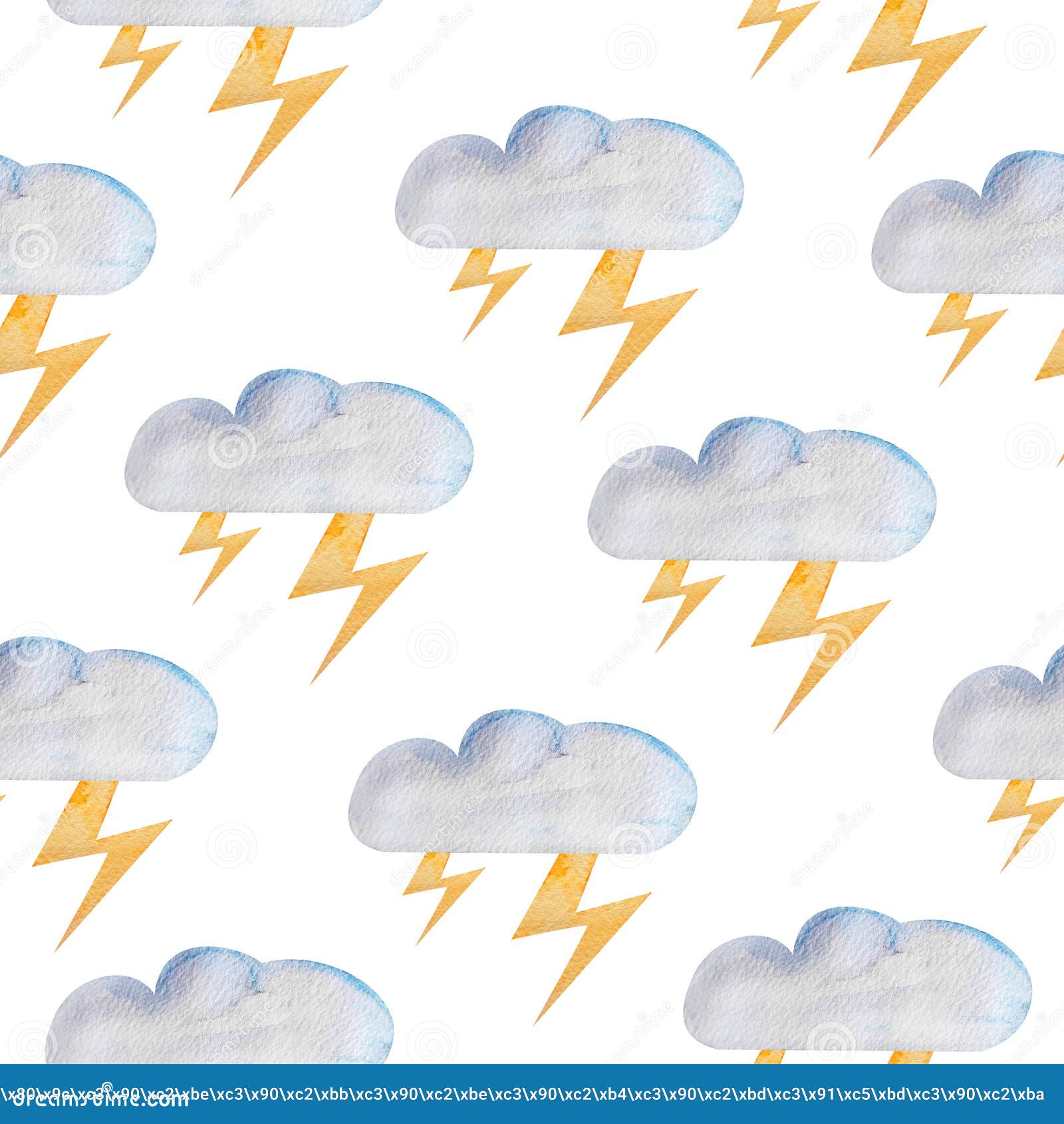 Cloud with Lightning Weather Watercolor Seamless Pattern Stock ...