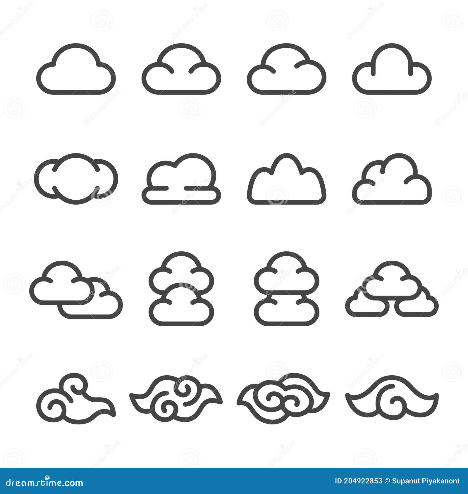 Cloud line icon set stock vector. Illustration of cyberspace - 204922853