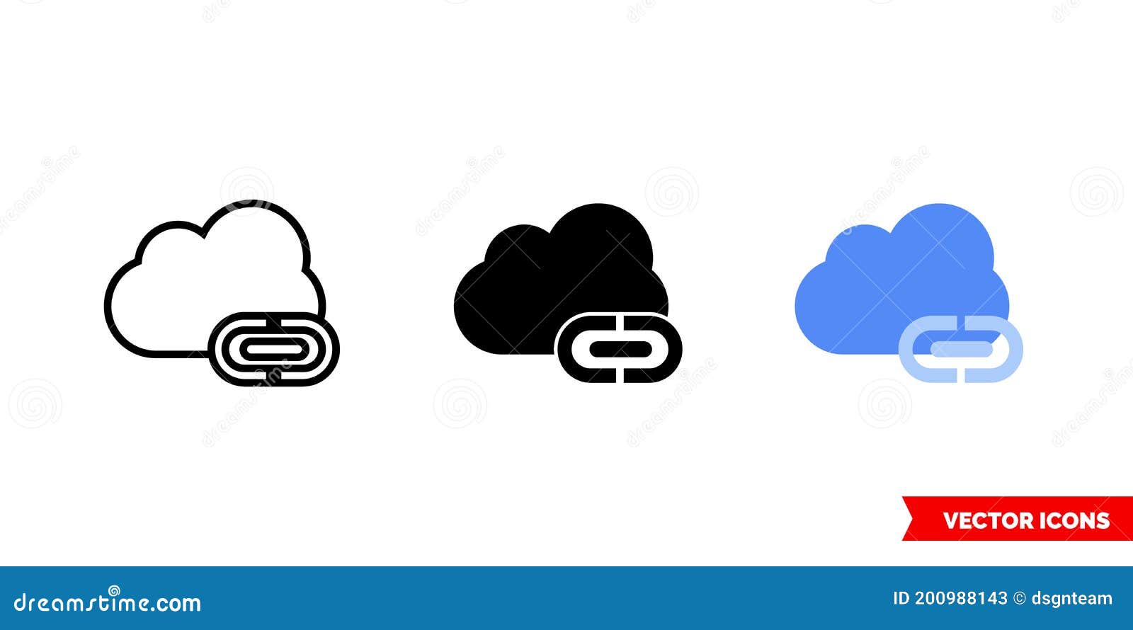 Cloud Link Icon of 3 Types Color, Black and White, Outline. Isolated ...