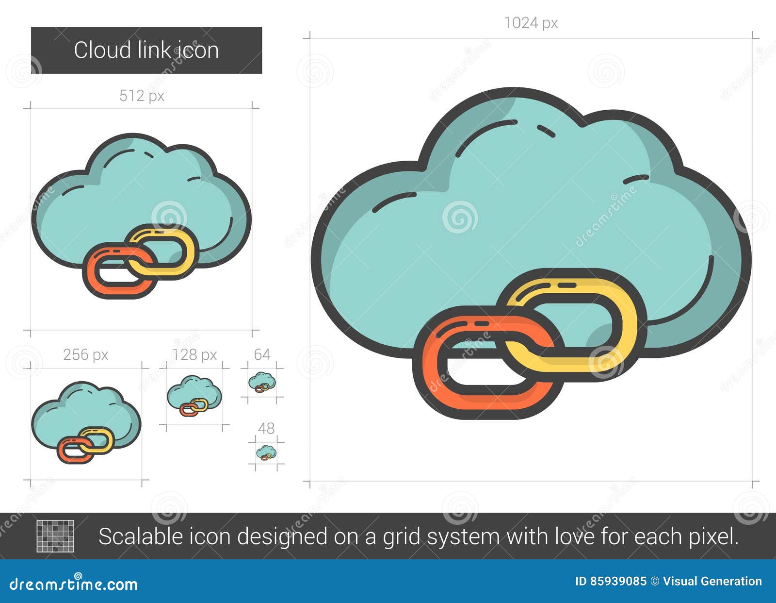 Cloud link line icon. stock vector. Illustration of outline - 85939085