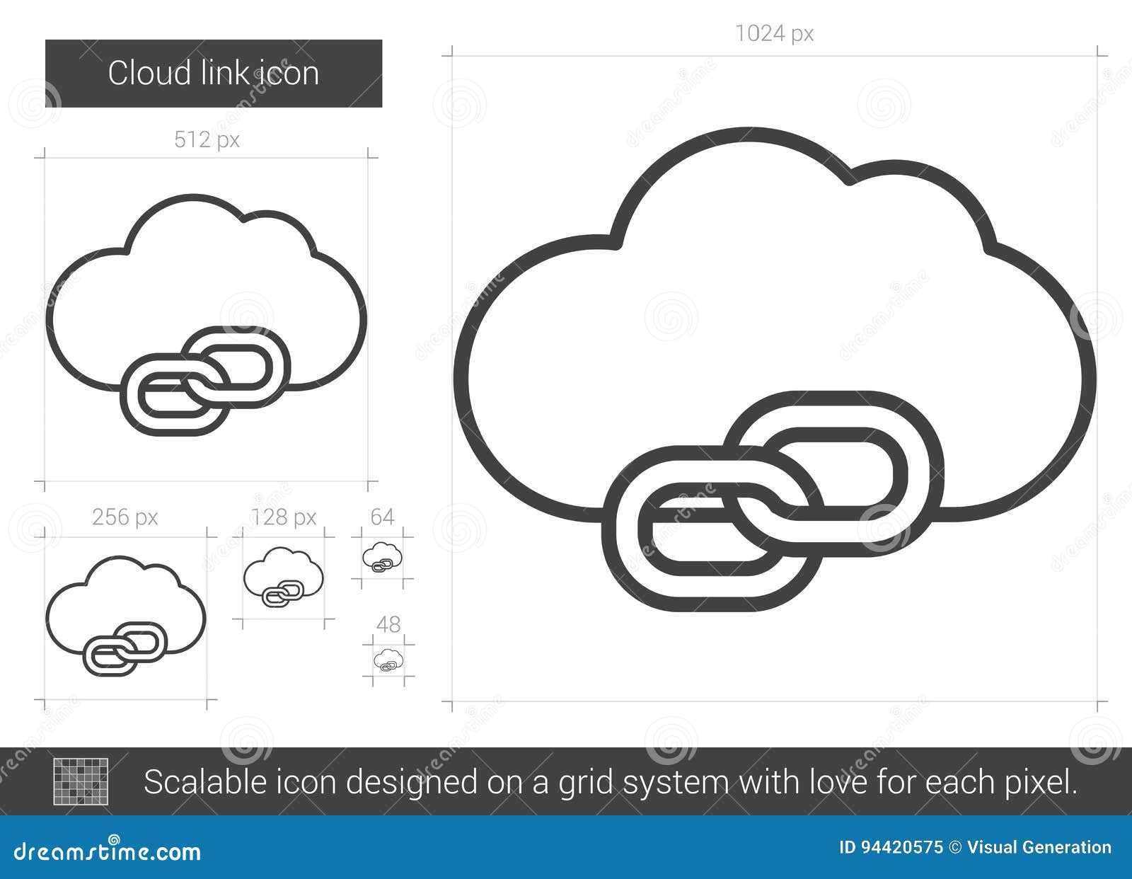 Cloud link line icon. stock vector. Illustration of drawing - 94420575