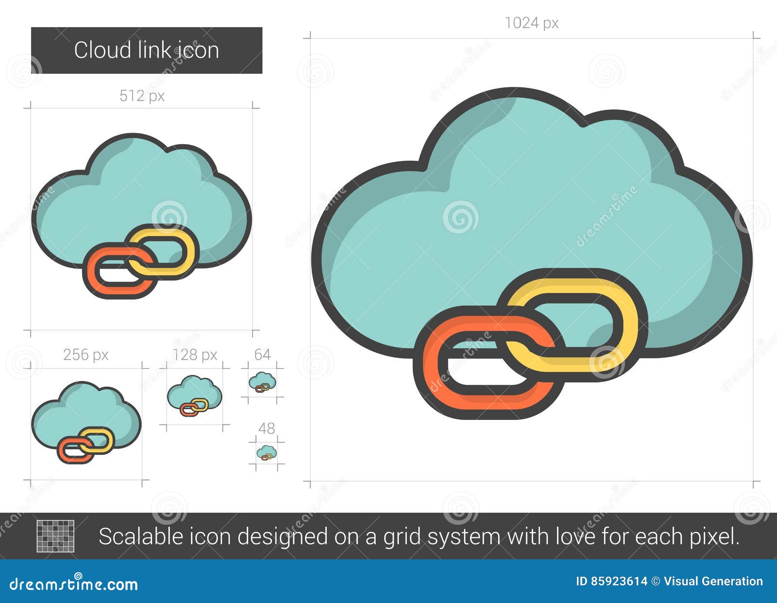 Cloud link line icon. stock vector. Illustration of information - 85923614