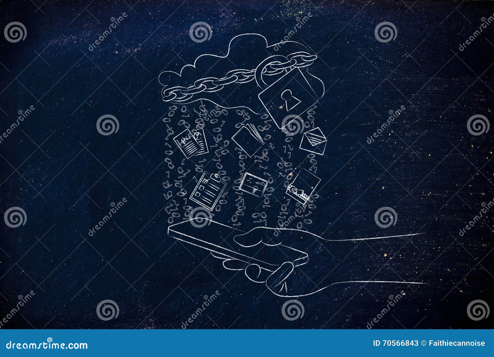 Cloud with Lock & Document Rain Over Mobile Stock Image - Image of ...