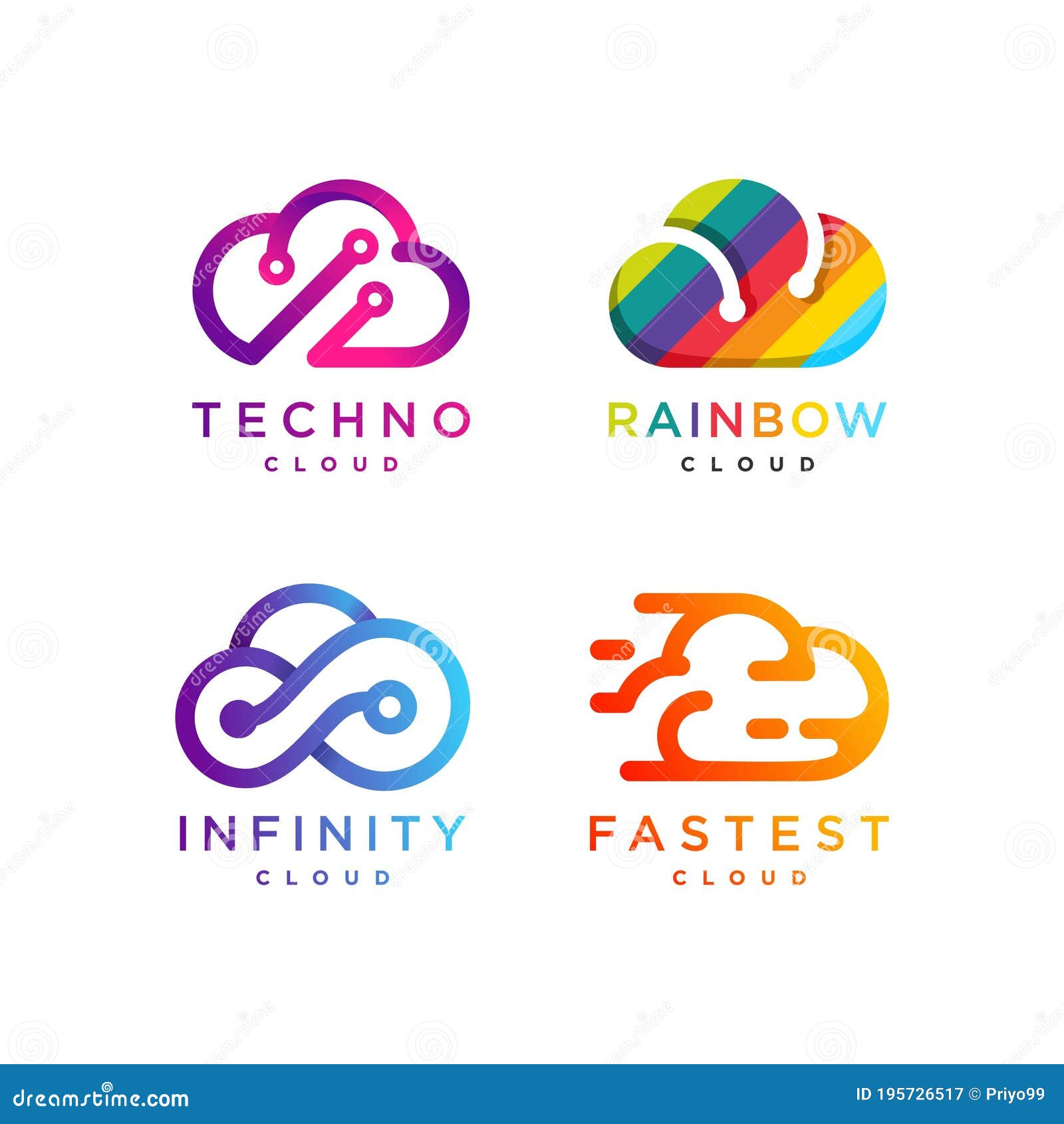 Cloud Logo Collection, Tech Cloud, Rainbow Cloud, Infinity Cloud, Fast Cloud, Icon, Modern ...