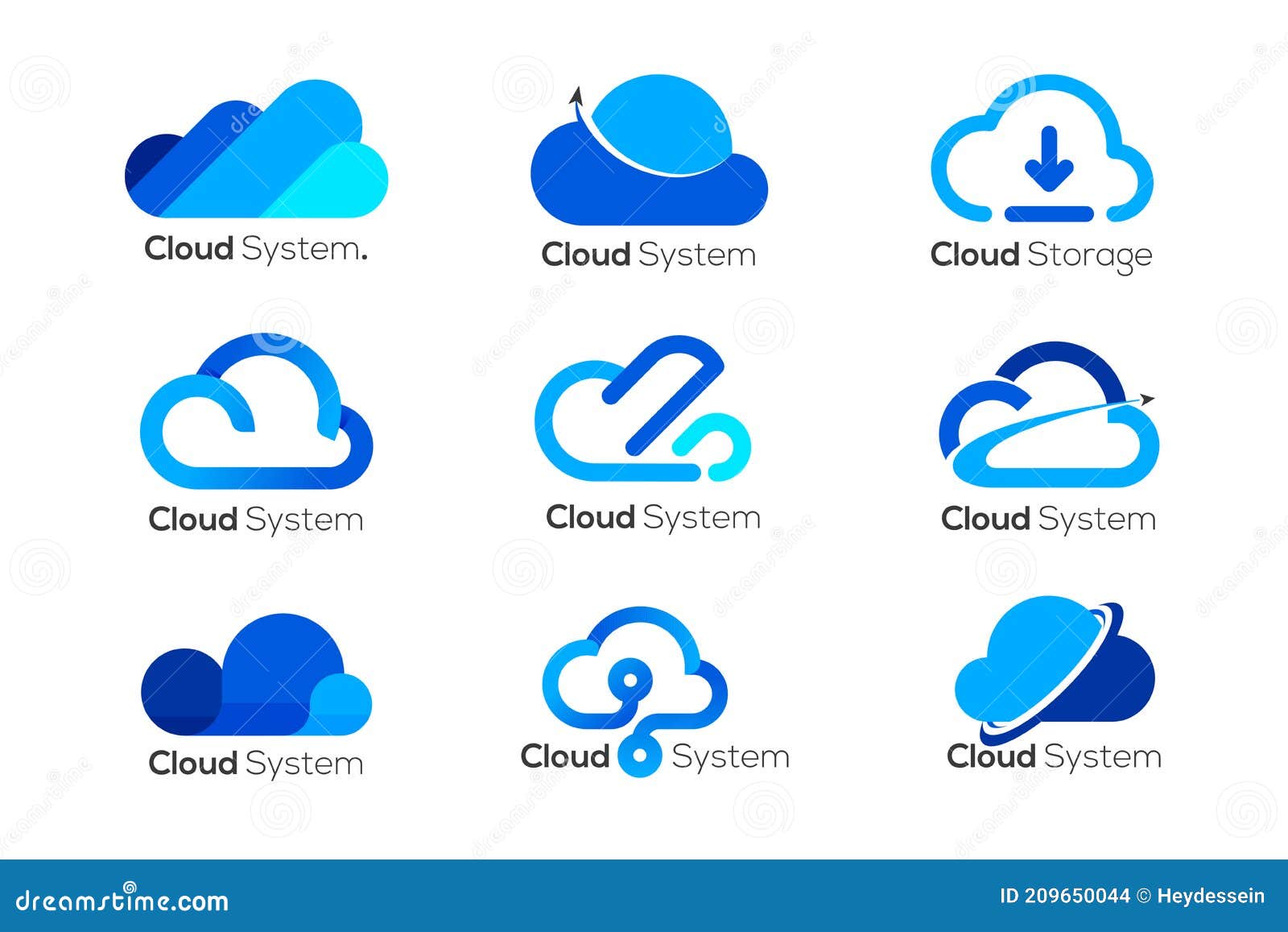 Cloud Logo Design Template, 9 Different Cloud Logos Stock Illustration ...