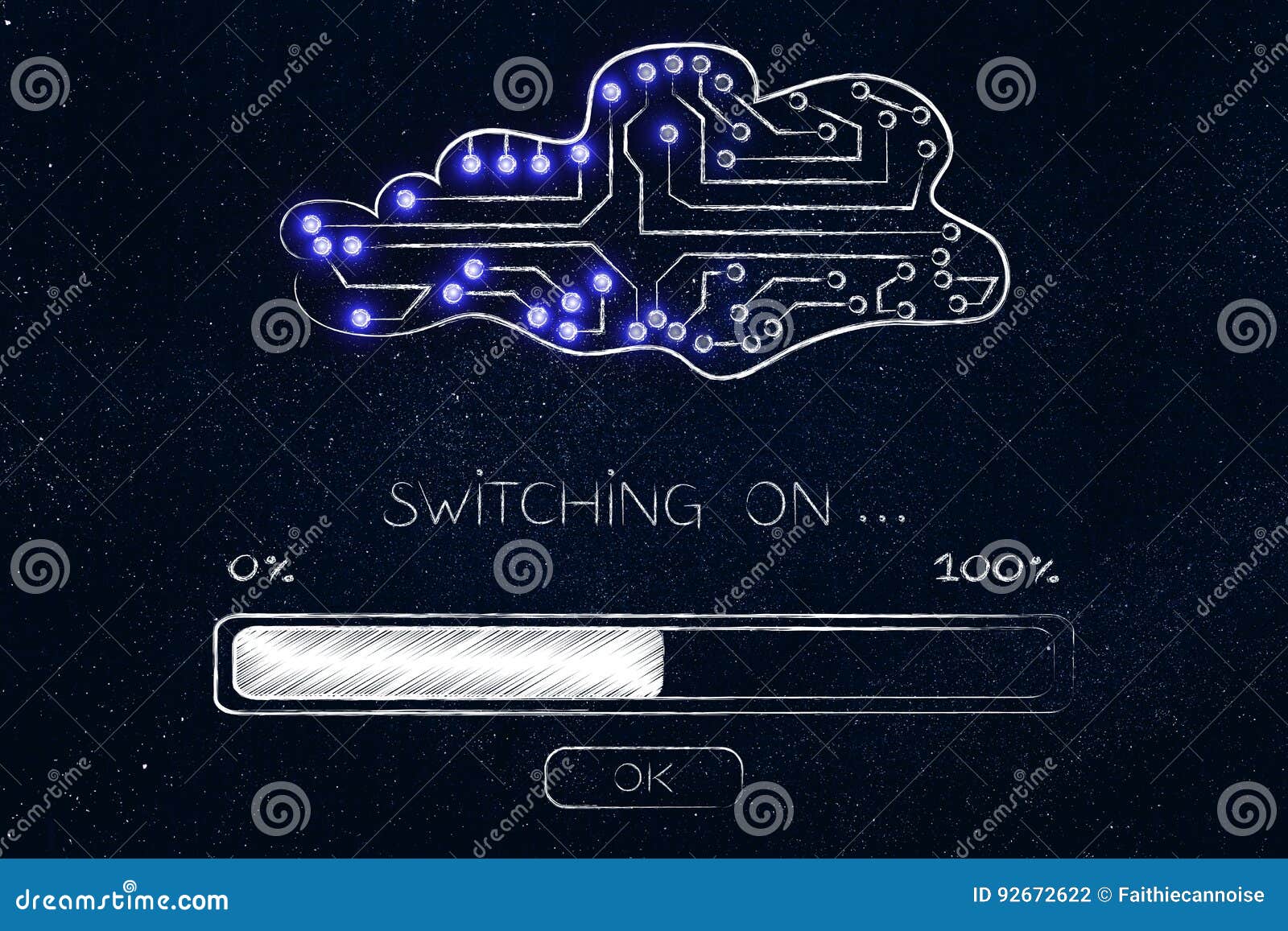 Cloud Made of Electronic Circuits with Progress Bar Loading and Stock ...