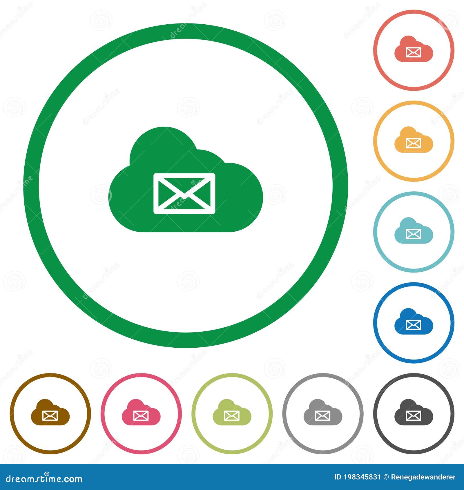Cloud Mail System Flat Icons with Outlines Stock Vector - Illustration ...
