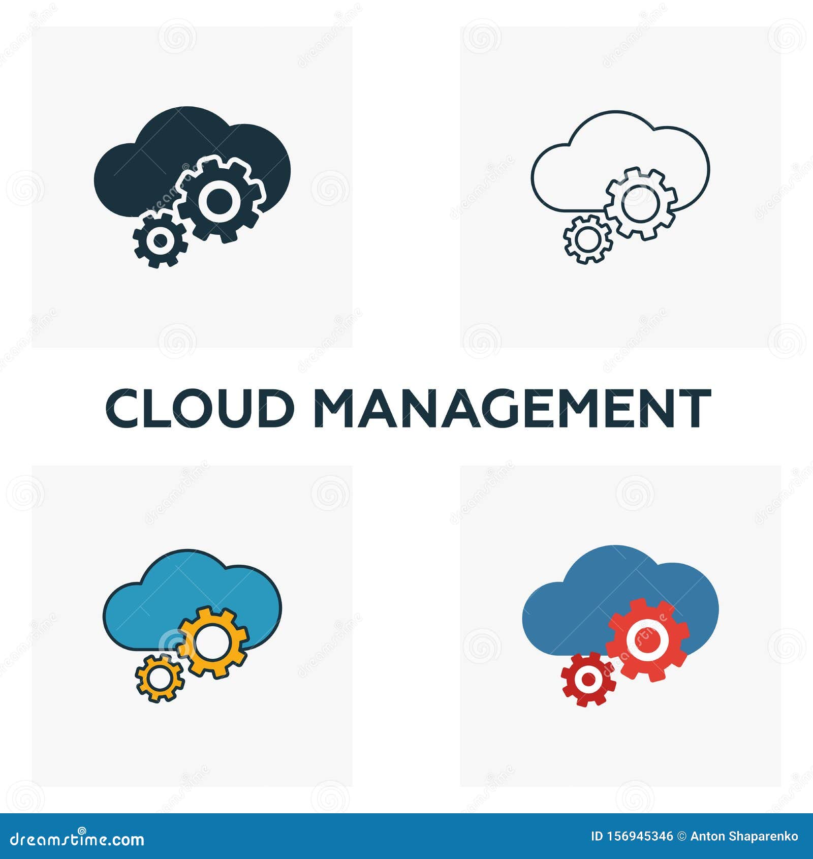 Cloud Management Icon Set. Four Elements in Diferent Styles from Big ...