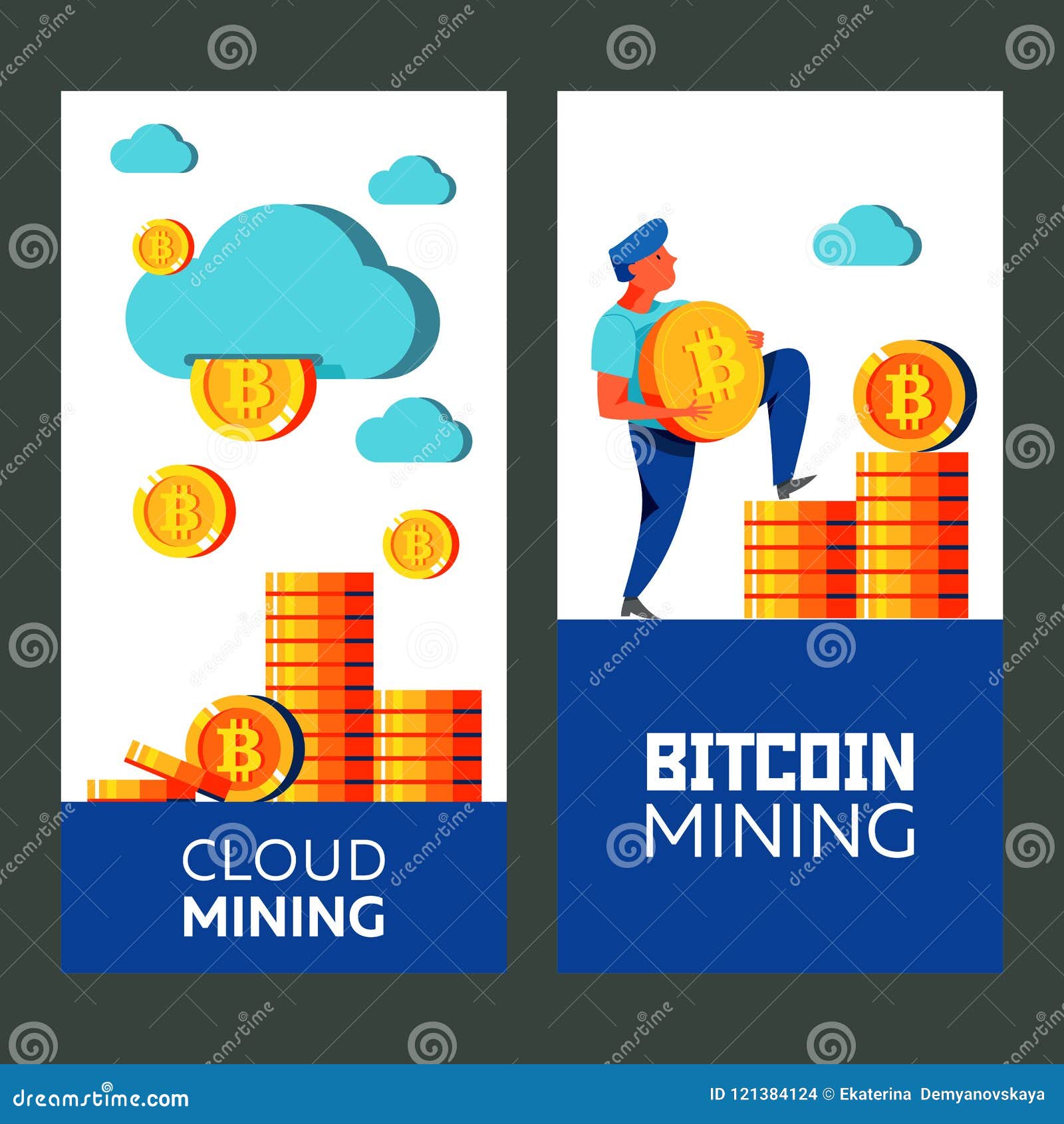 Bitcoin Mining. Vector Conceptual Illustration. Cryptocurrency Stock ...