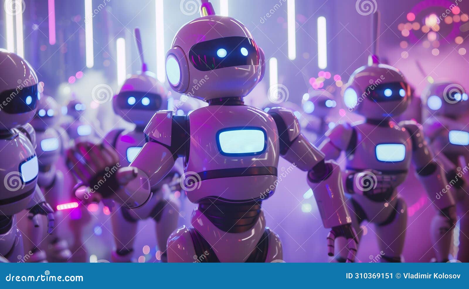 A Cloud of Modern Robots Dances at a Party with a Robot DJ. Stock ...