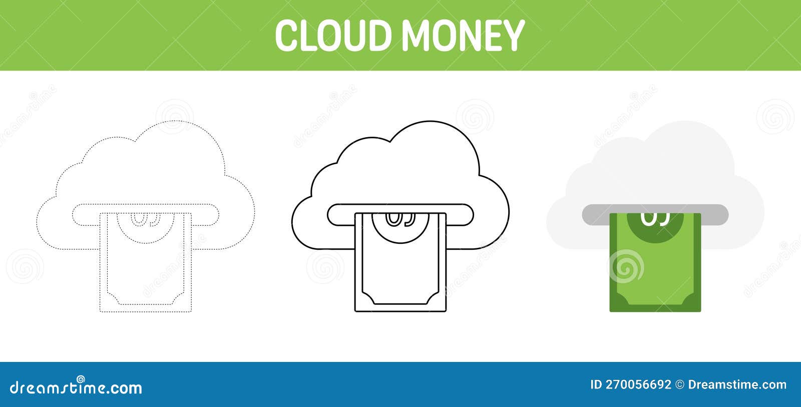 Cloud Money Tracing and Coloring Worksheet for Kids Stock Illustration ...
