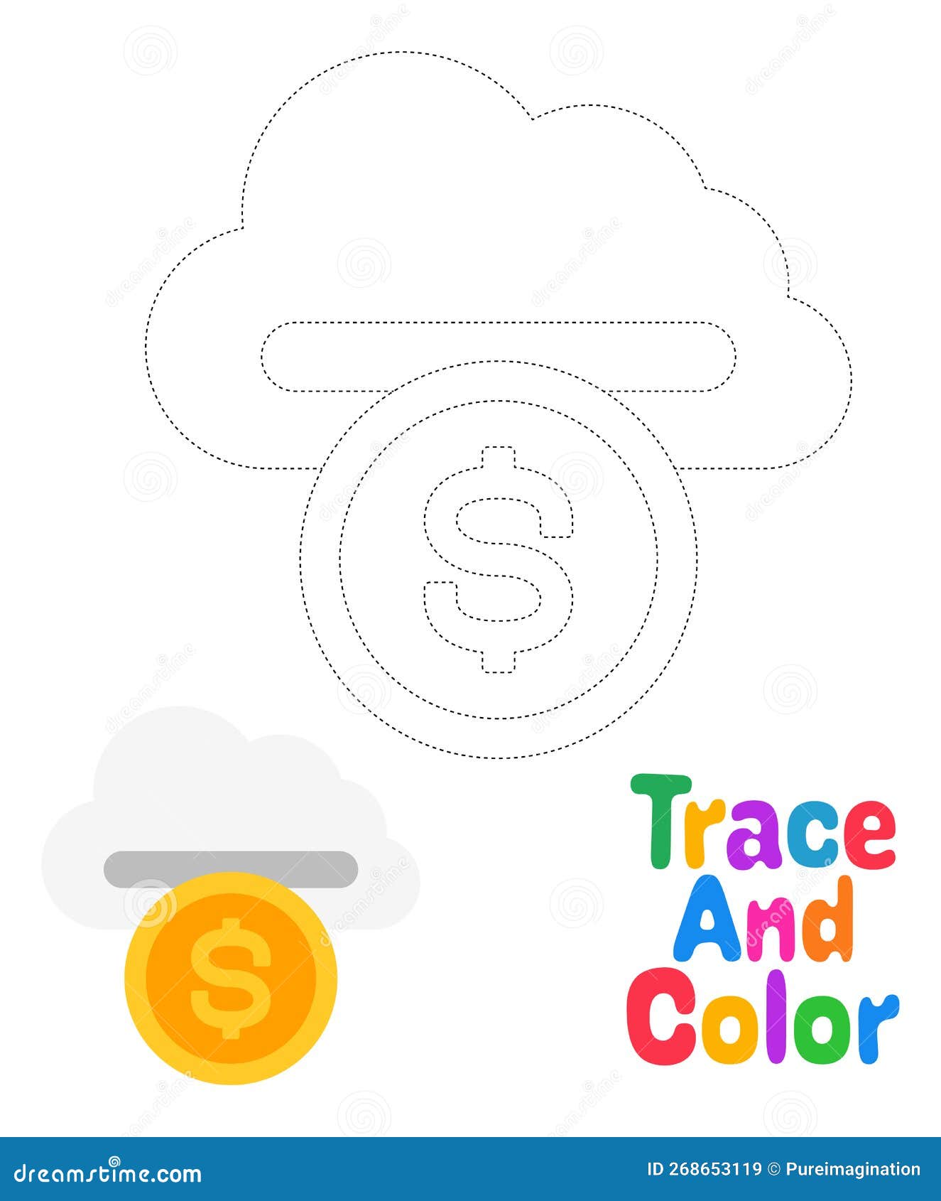 Cloud Money Tracing Worksheet for Kids Stock Vector - Illustration of ...