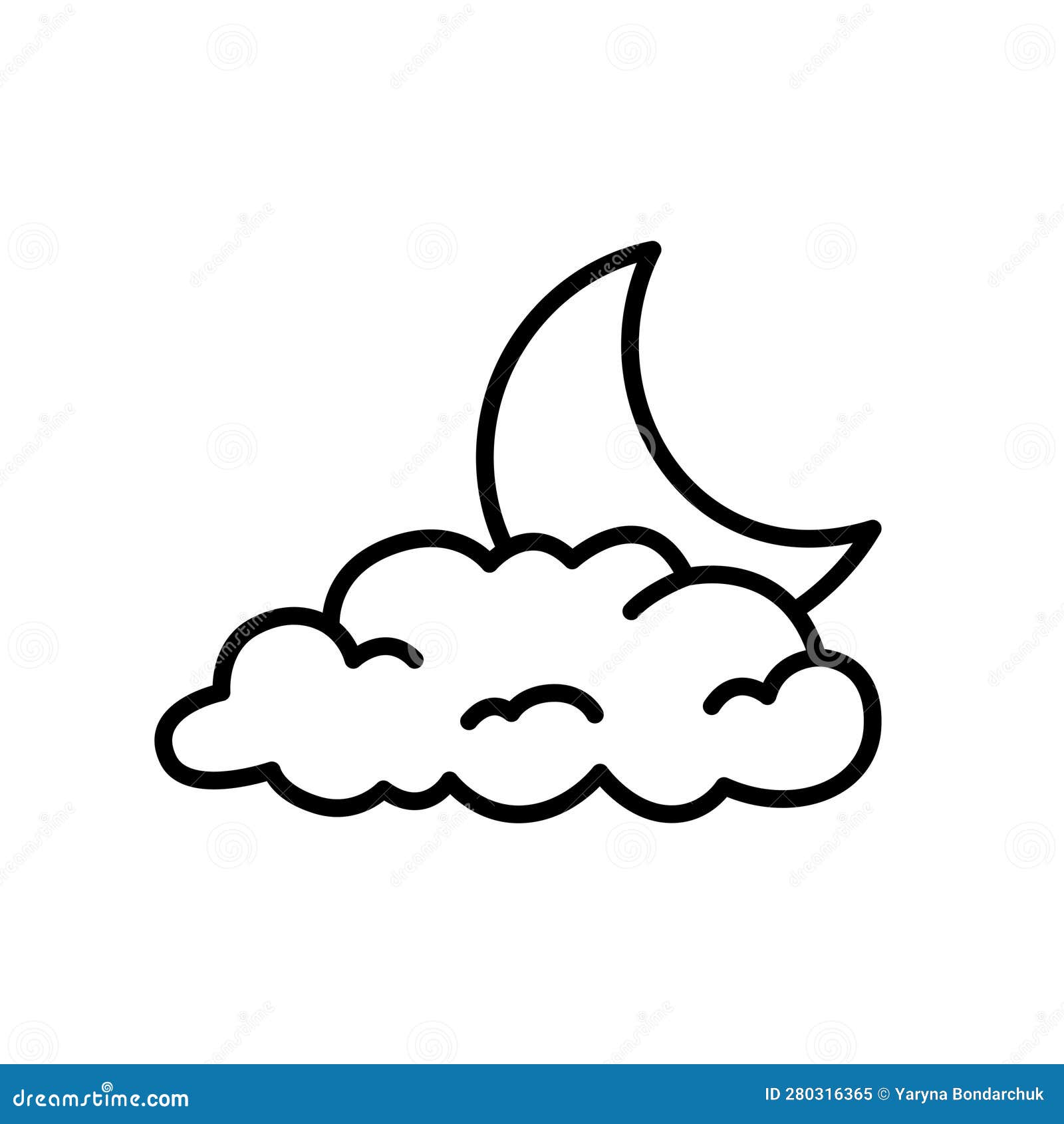 Cloud and Moon Outline Icon. Editable Stroke Stock Vector ...