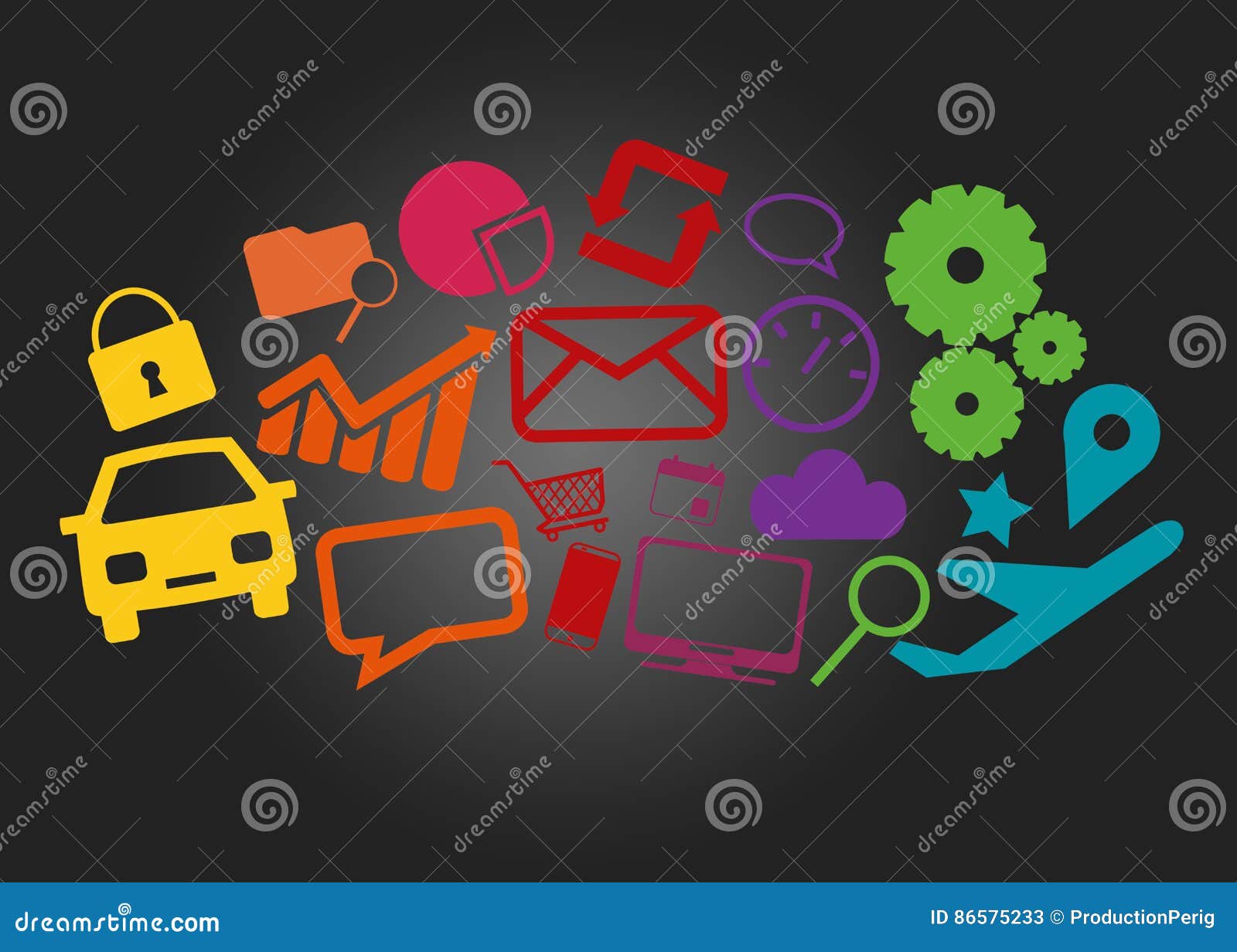 Cloud of Multimedia Icons Isolated on a Background - Internet Co Stock ...