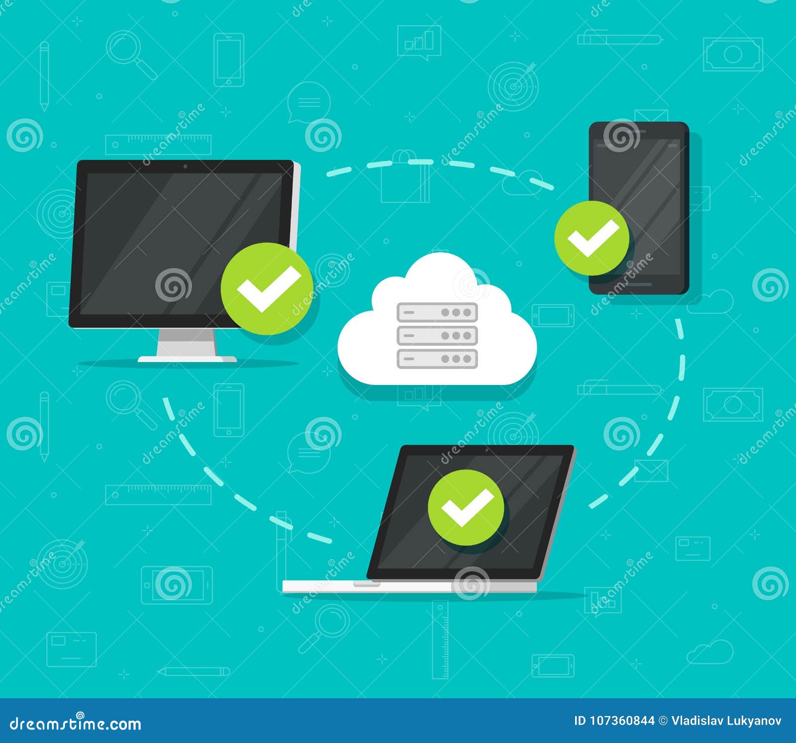 Cloud Network Connection between Devices Vector Illustration, Flat ...