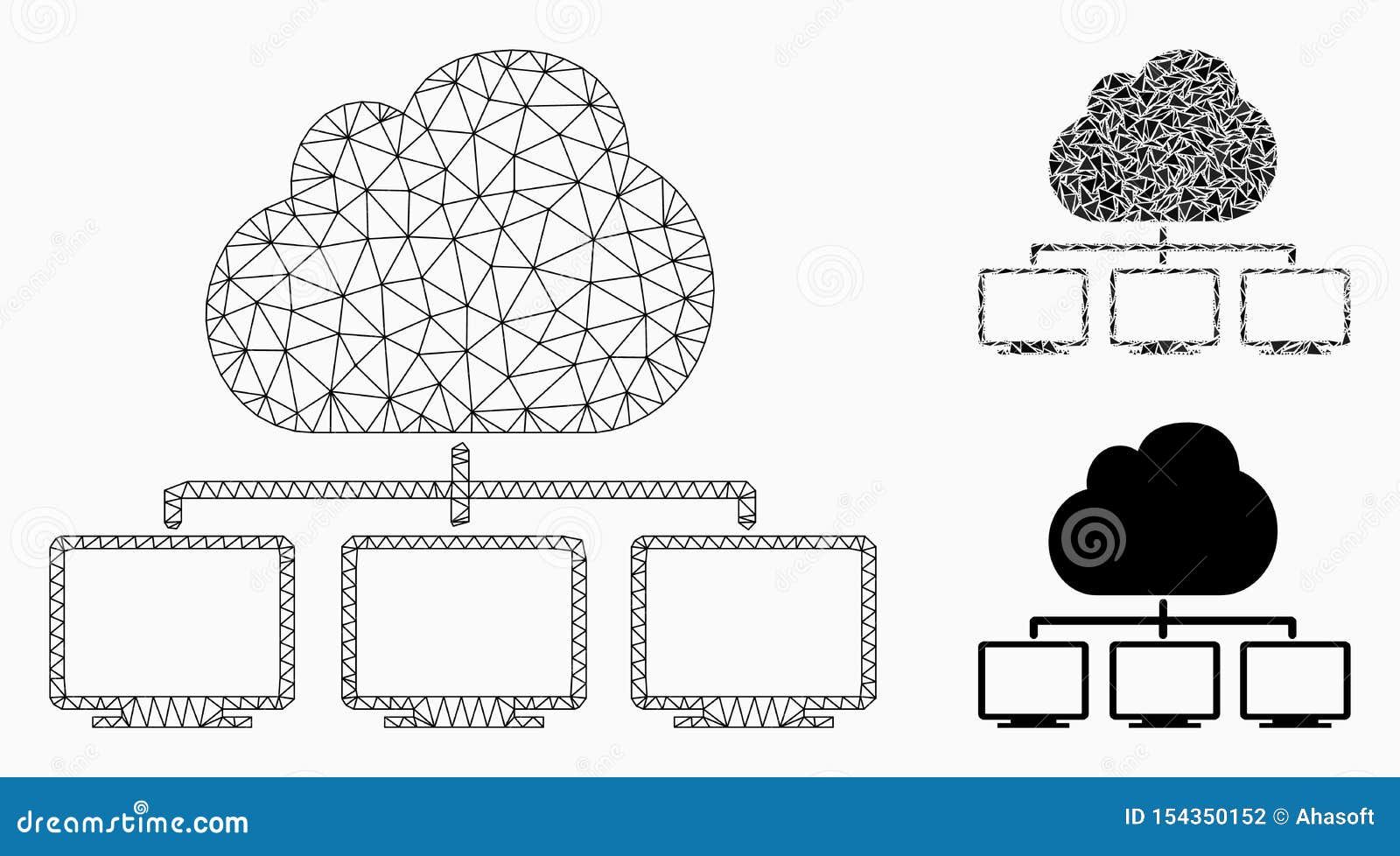 Cloud Network Hierarchy Vector Mesh 2D Model and Triangle Mosaic Icon ...