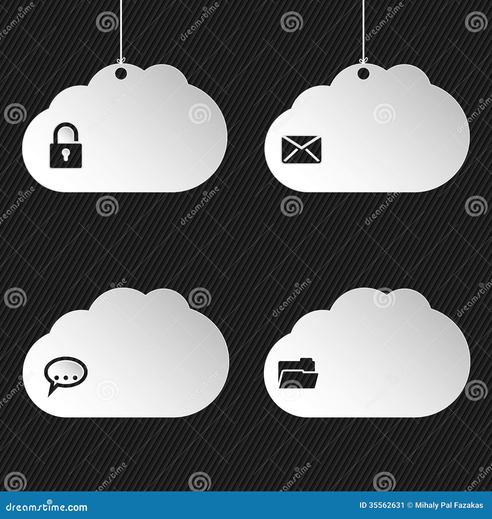 Cloud Network Icons on Black Background Stock Vector - Illustration of ...