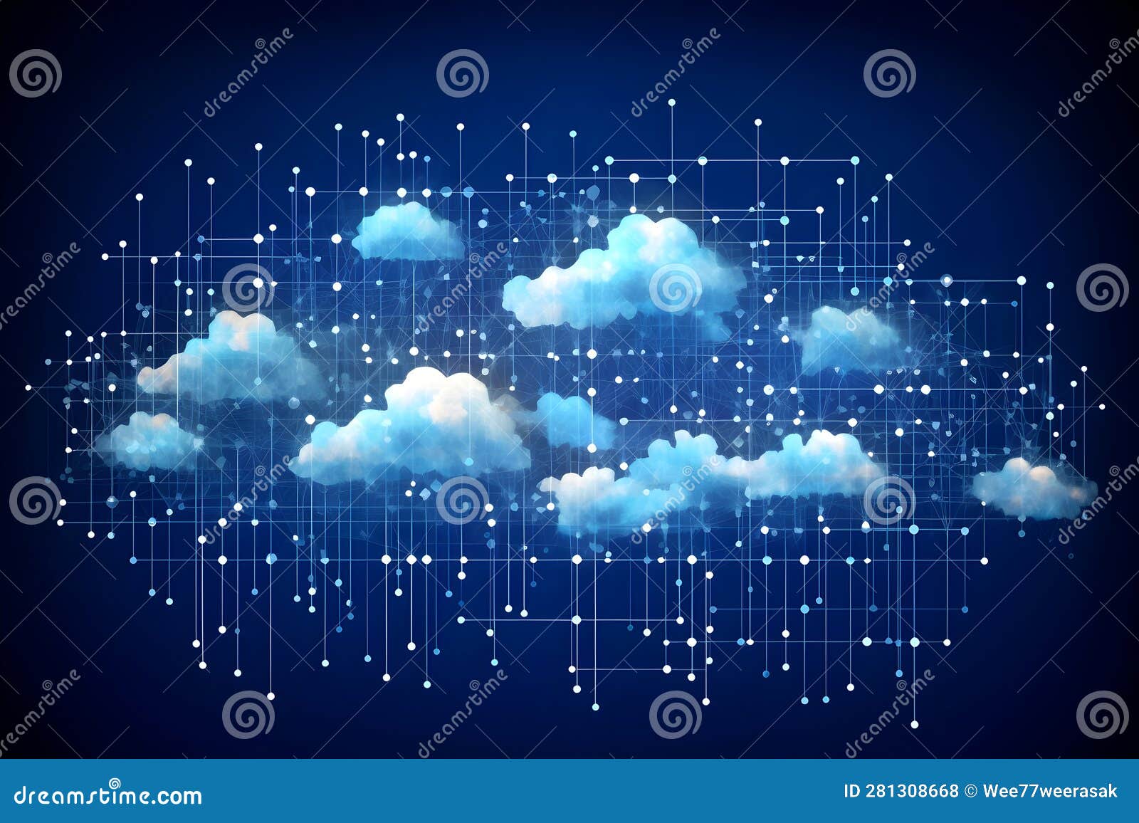 Cloud Network and Line Blue Background - GenerativeAI Stock ...