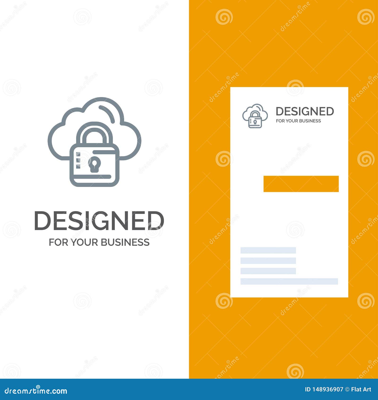 Cloud, Network, Lock, Locked Grey Logo Design and Business Card ...