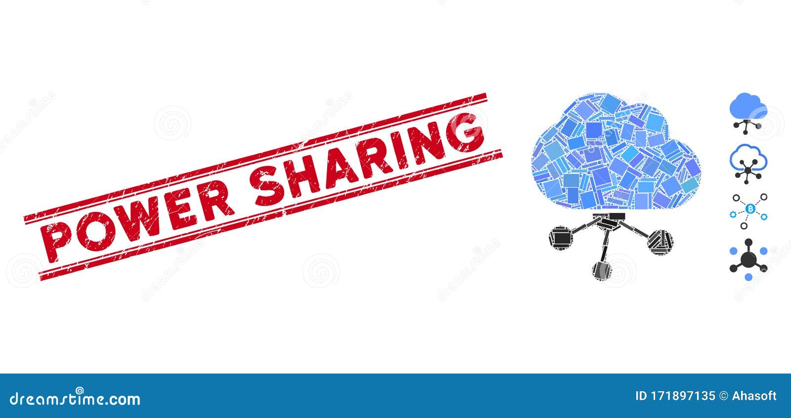Cloud Network Mosaic and Grunge Power Sharing Stamp Seal with Lines ...