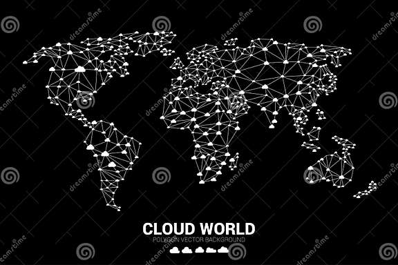 Cloud Network World Map Wireframe Polygon Dot Connect Line : Concept of ...
