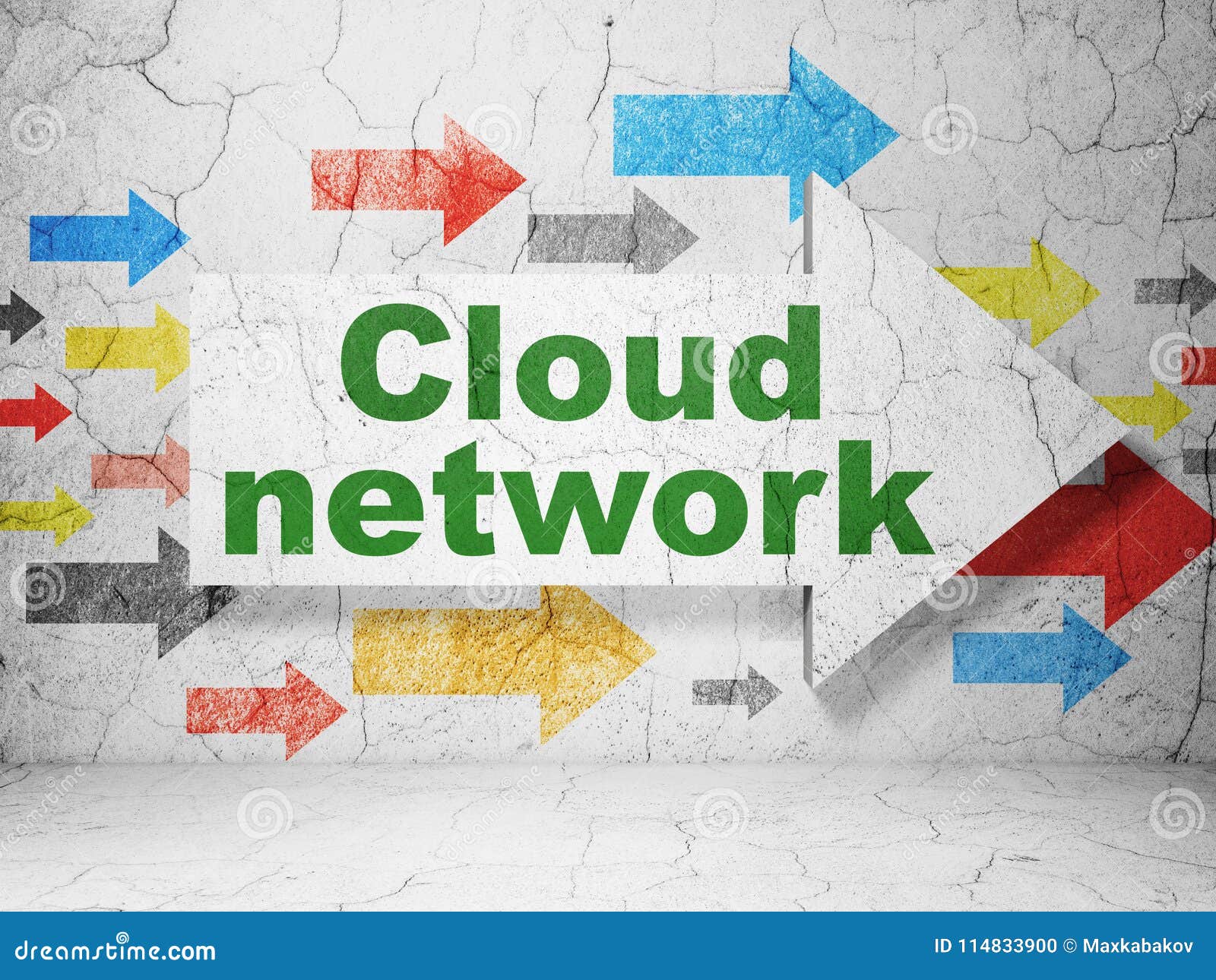 Cloud Networking Concept: Arrow with Cloud Network on Grunge Wall ...