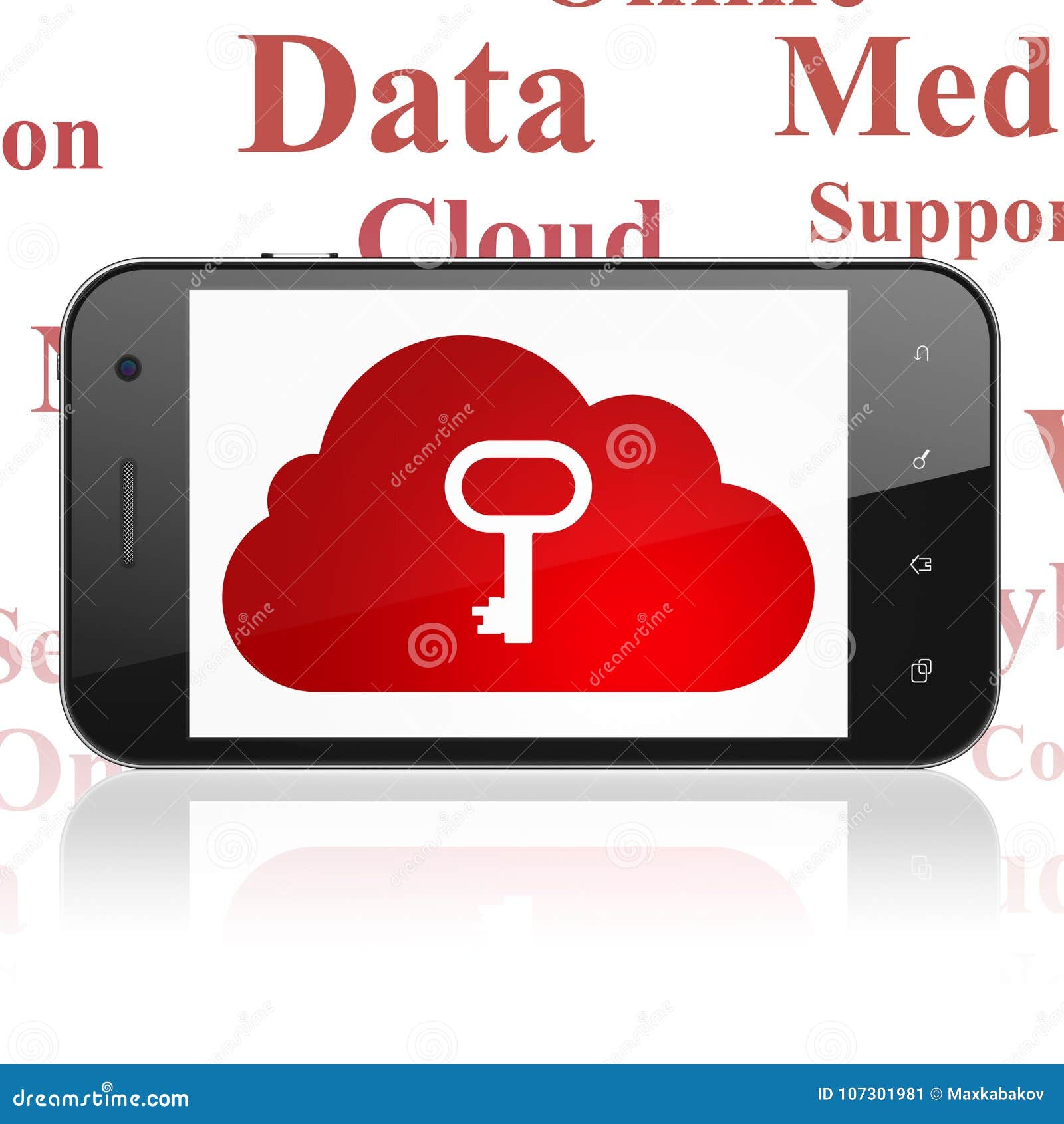 Cloud Networking Concept: Smartphone with Cloud with Key on Display ...