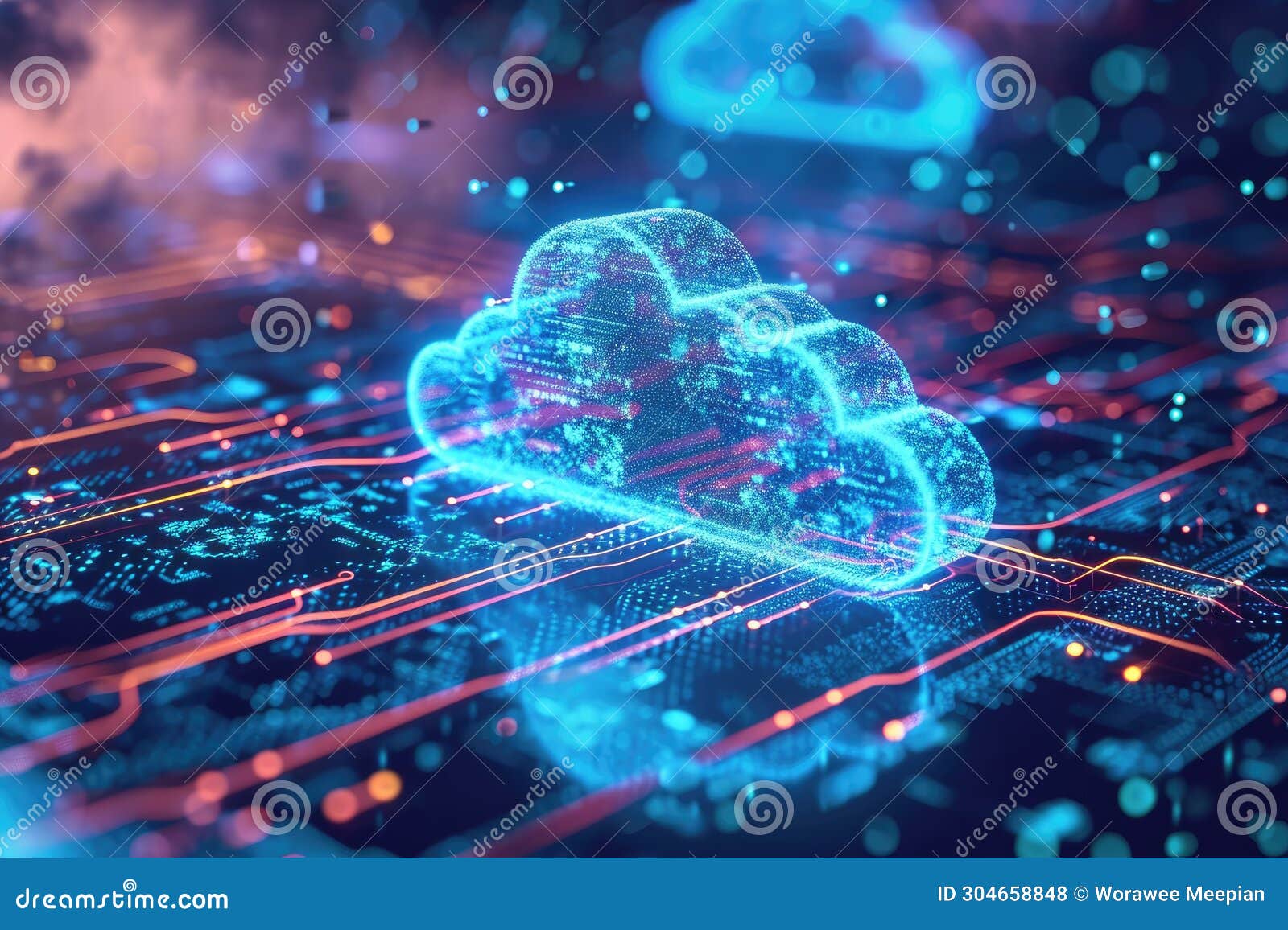 Cloud Networking. Futuristic Database Transfer Stock Photo - Image of ...
