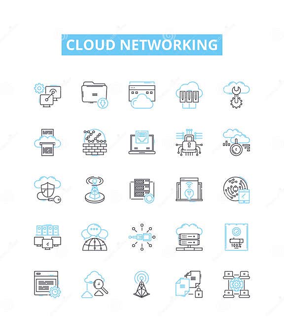 Cloud Networking Vector Line Icons Set. Cloud, Networking, CloudComputing, SaaS, SA, IaaS, PaaS ...