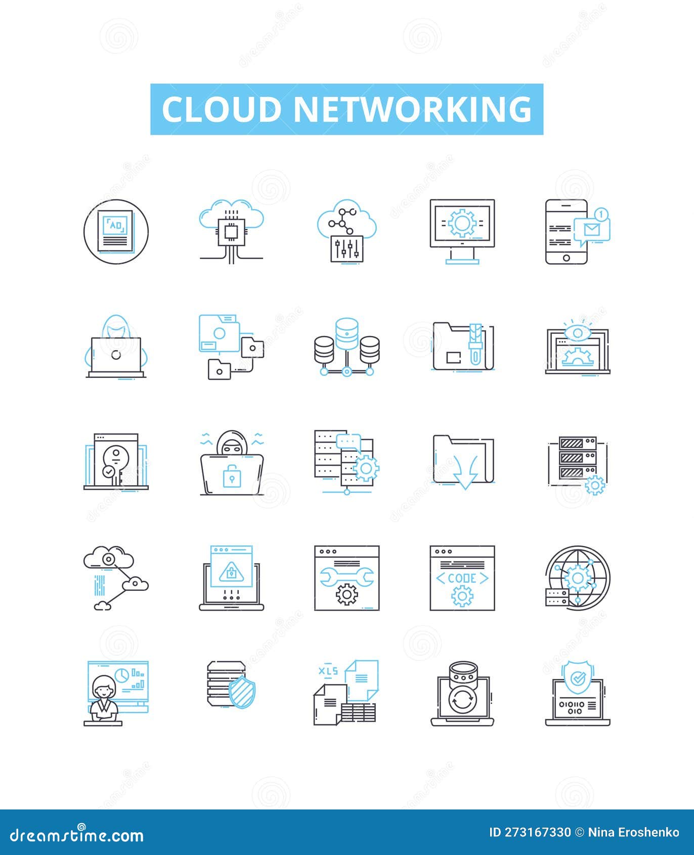 Cloud Networking Vector Line Icons Set. Cloud, Networking ... Cloud Networking Vector Line Icons Set. Cloud, Networking ...
