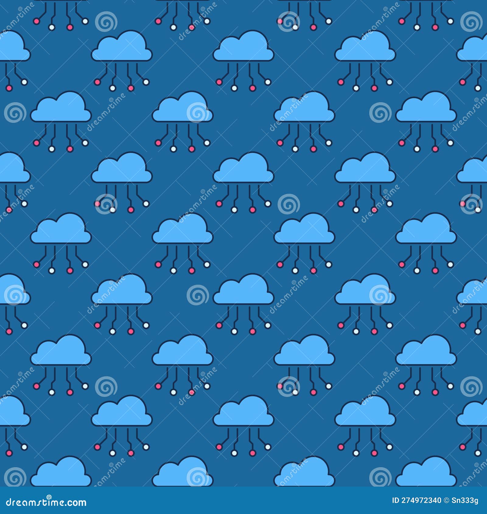 Cloud with Neural Network Data Vector Colored Seamless Pattern Stock ...