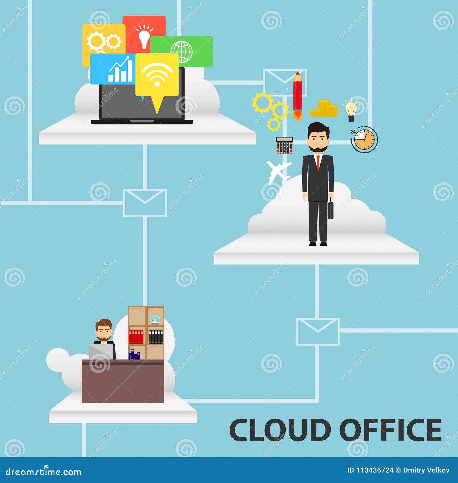 Cloud Office with Technologies and Ideas. People Work in the Cloud ...